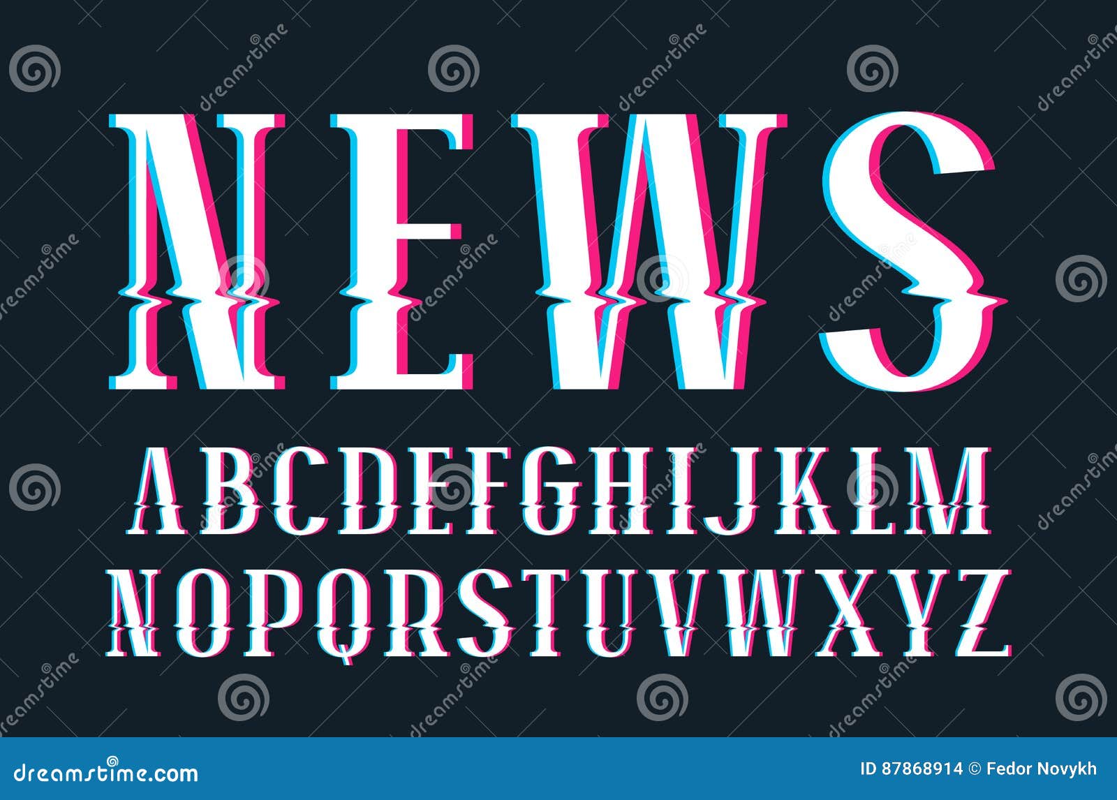 Decorative Serif Font with Glitch Distortion Effect Stock Vector ...