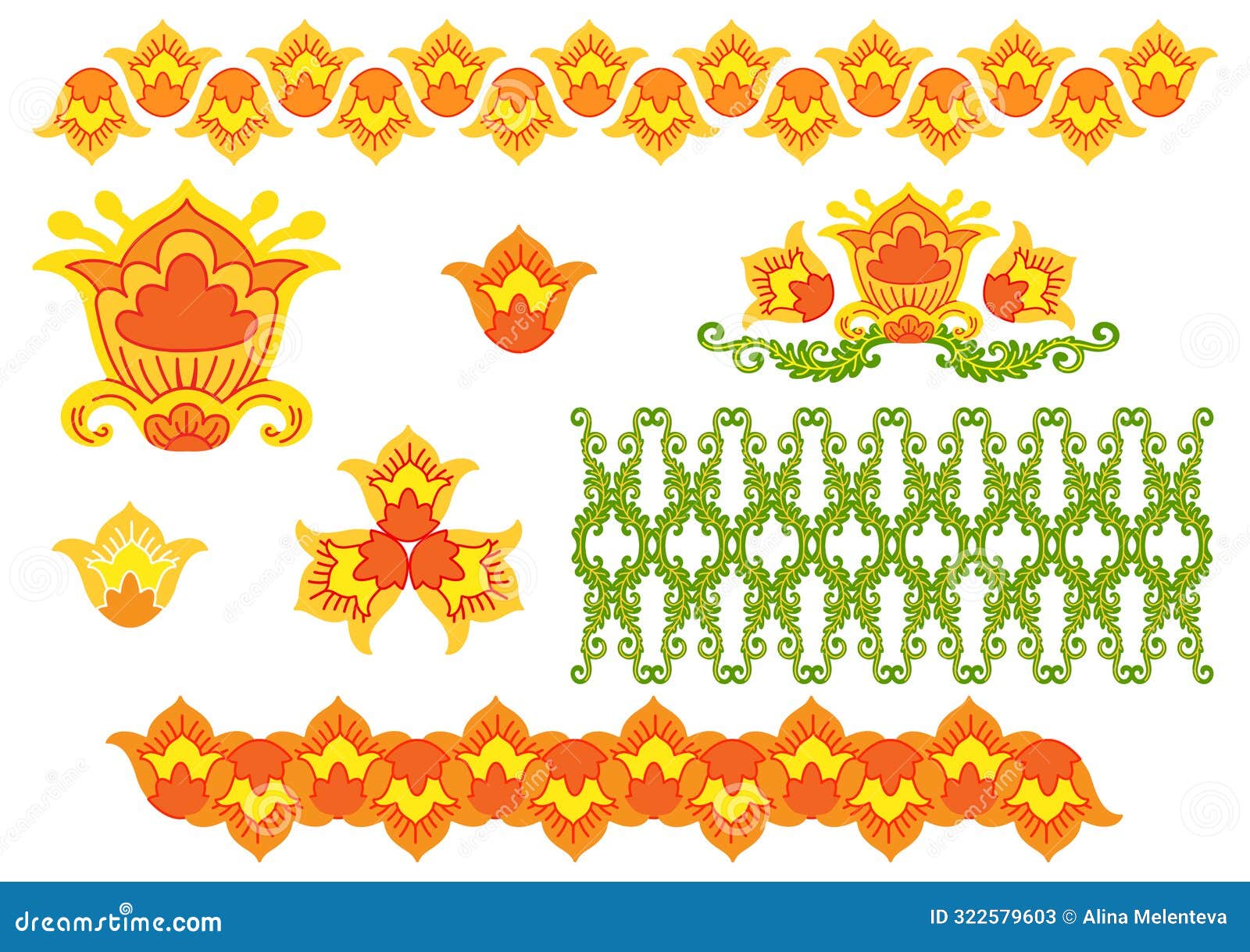 Decorative Set of Abstract Flowers and Borders Vector Illustration ...