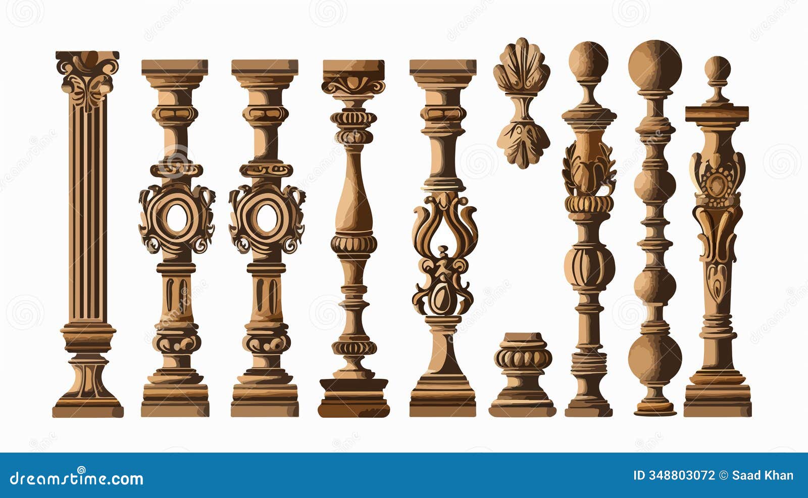 A Decorative Set Of Baluster Columns In A Detailed Architectural Style. Cartoon Vector ...