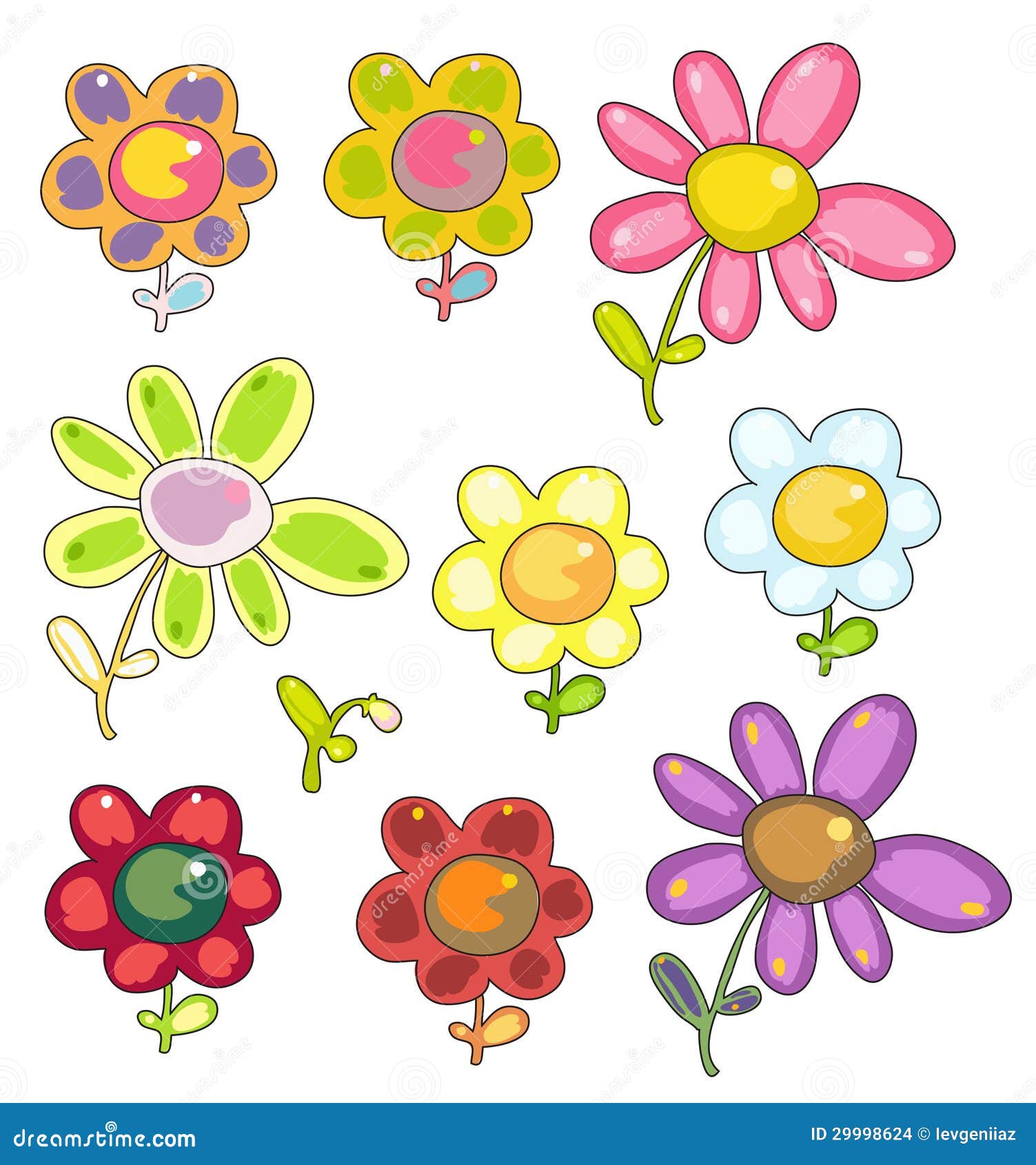 Set of cartoon flowers stock illustration. Illustration of bright ...