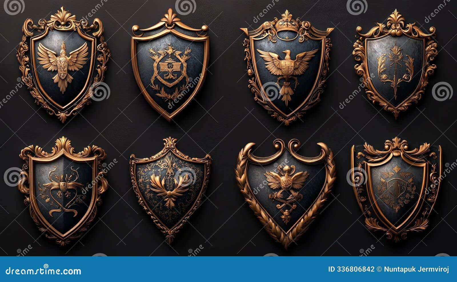 Decorative Shields with Ornate Designs and Emblems Stock Photo - Image ...