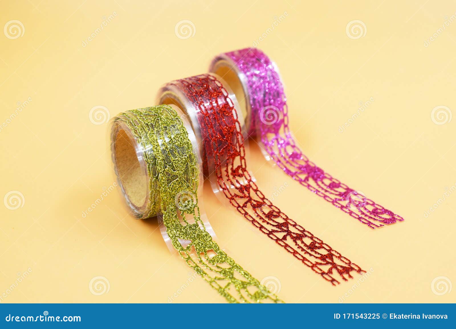 Decorative Shiny Multi-colored Ribbons. New Year`s Serpentine. Three ...