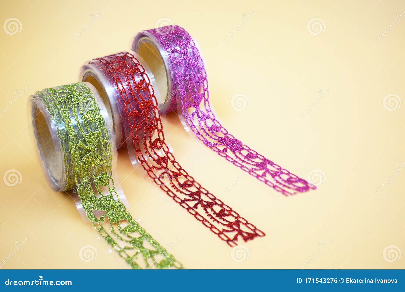 Decorative Shiny Multi-colored Ribbons. New Year`s Serpentine. Three ...
