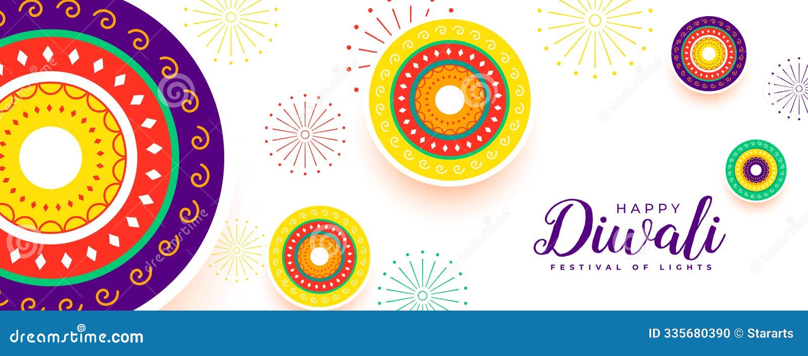 Decorative Shubh Diwali Festive Rangoli White Banner Design Cartoon ...