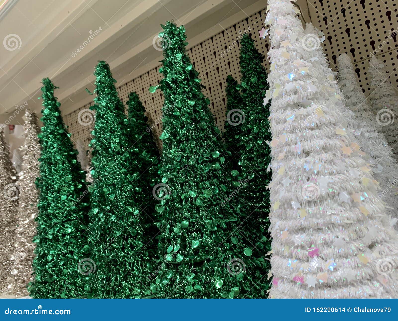 Decorative Small Artificial Christmas Trees in the Store Stock Photo ...