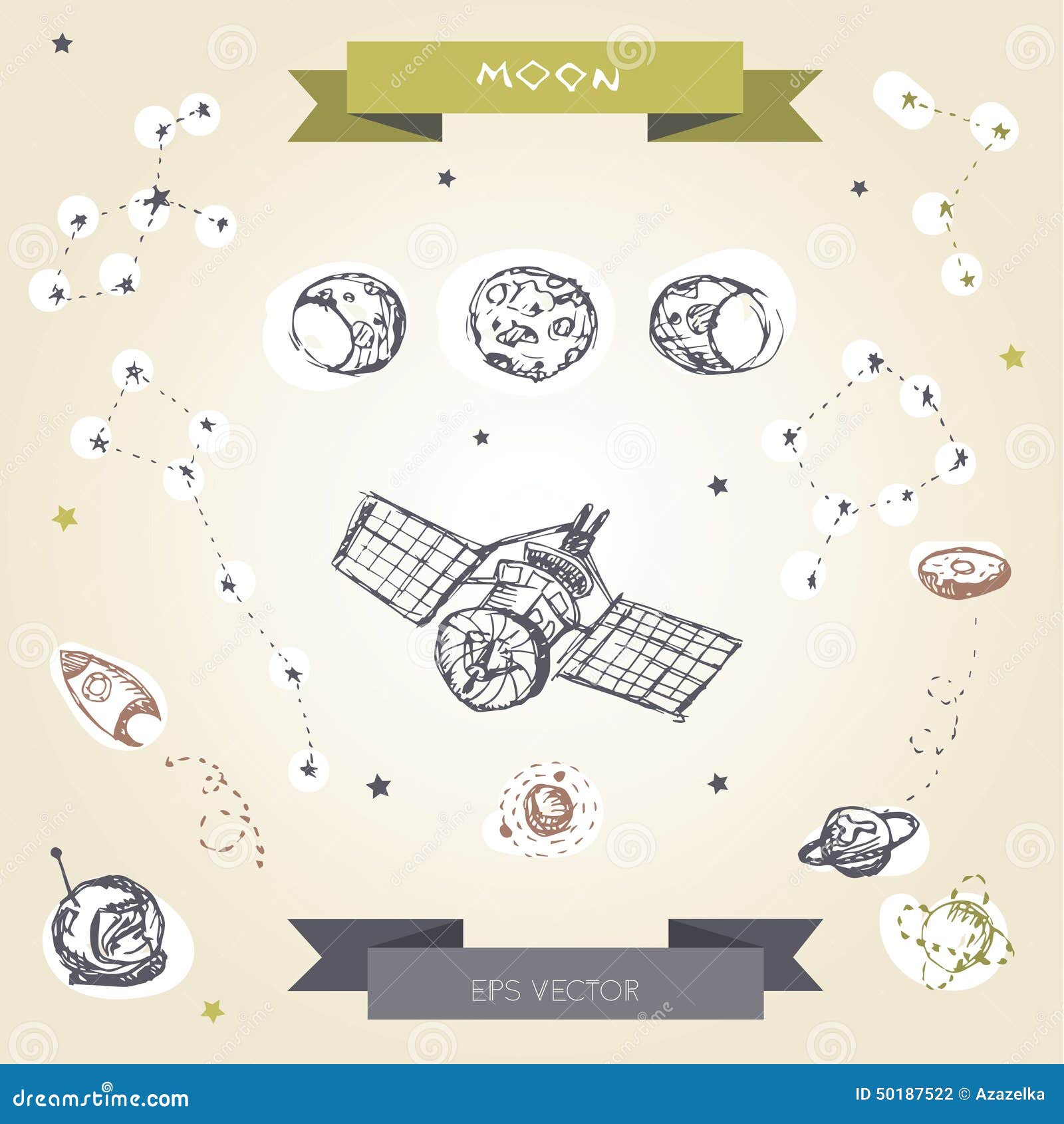 Decorative Space Collection. Hand Drawn Galaxy Symbols Set, Vector ...