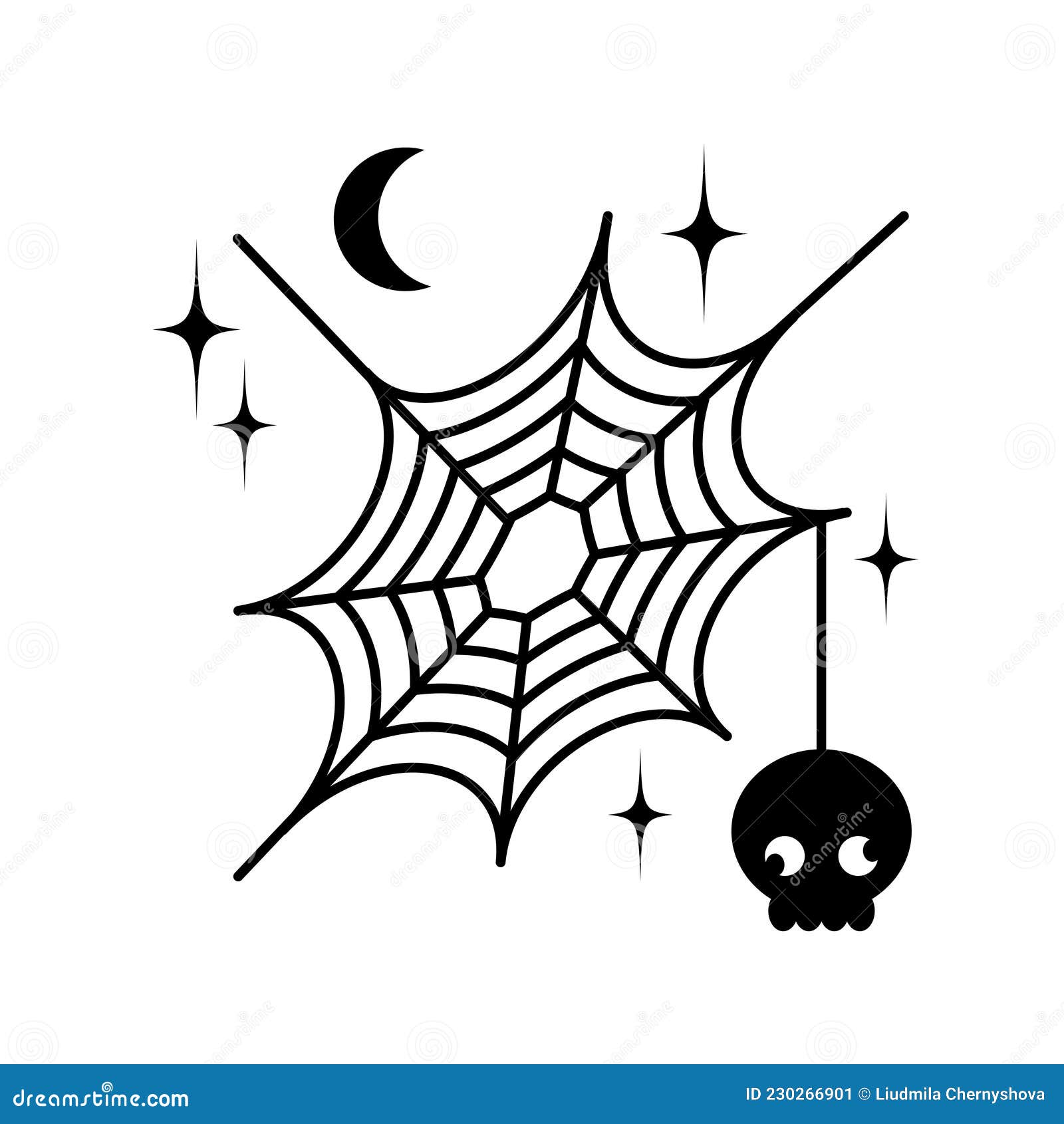 Decorative Spider Web Pattern with Spider and Night Moon, Stars. Decor ...