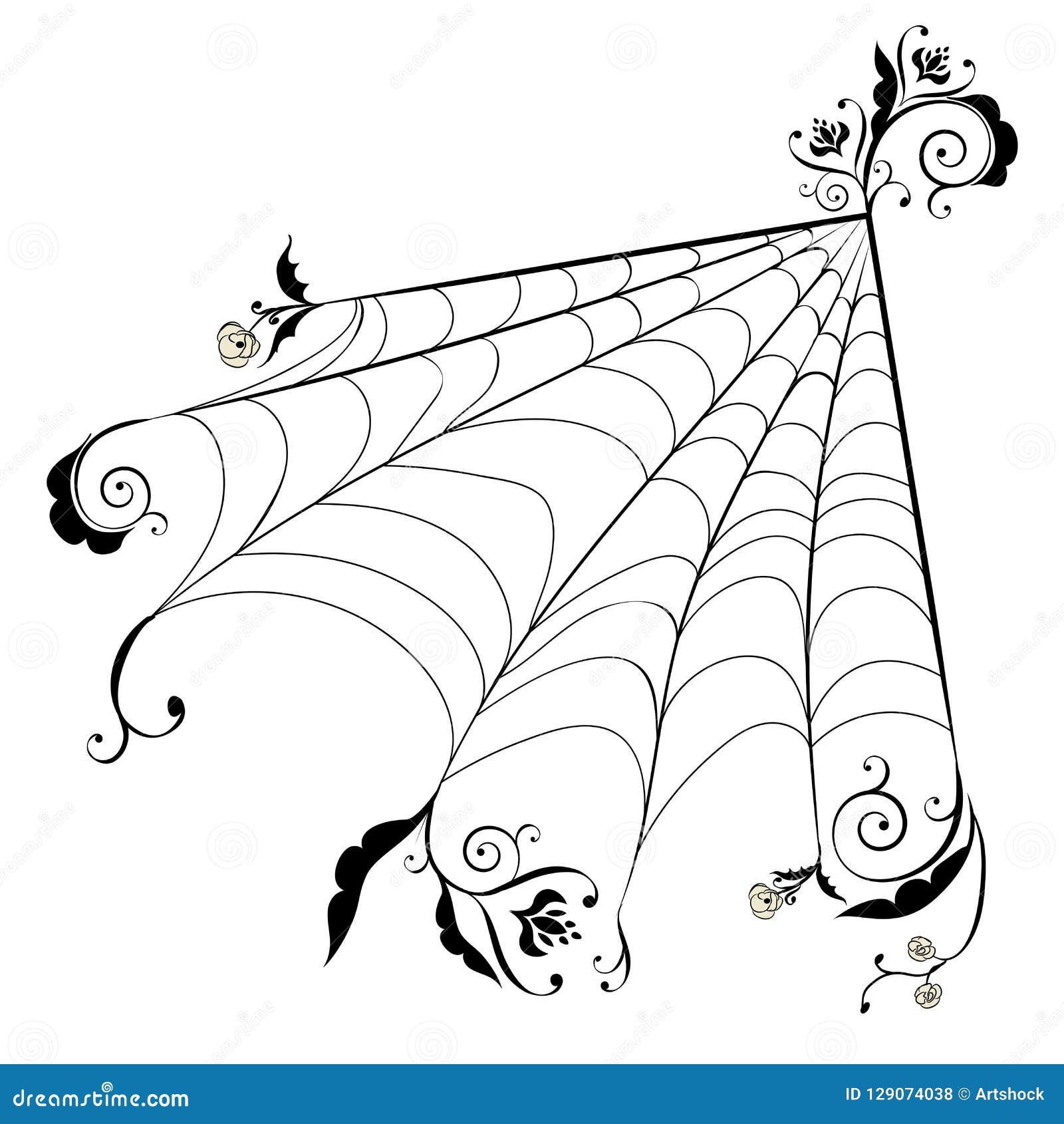 Floral spider web stock vector. Illustration of spider - 129074038