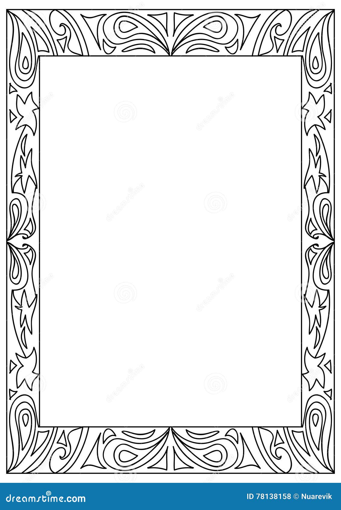 Decorative Square A4 Format Coloring Page Frame Isolated on White Stock ...