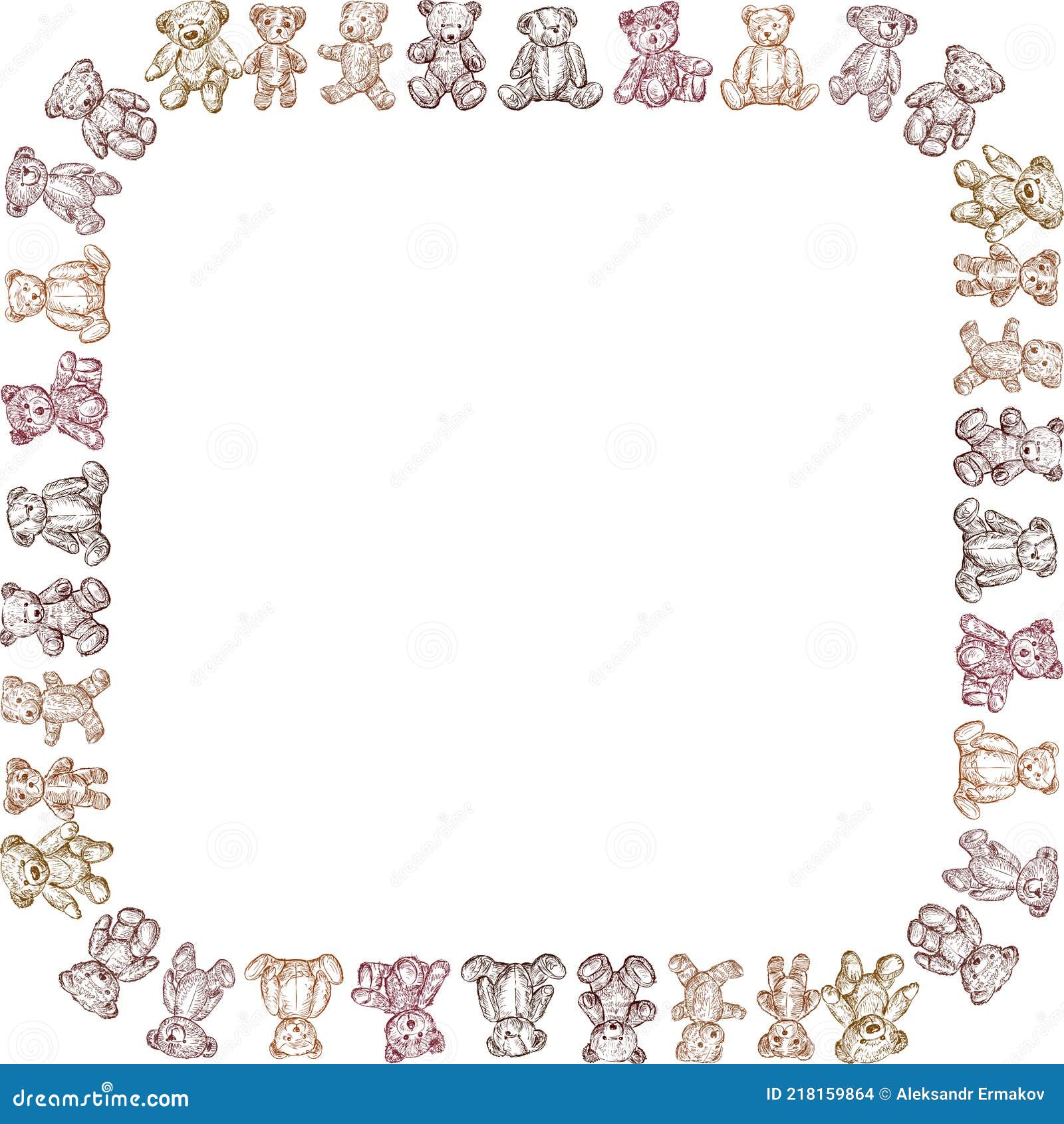 Decorative Square Frame from Sketches Various Old Teddy Bears Stock ...