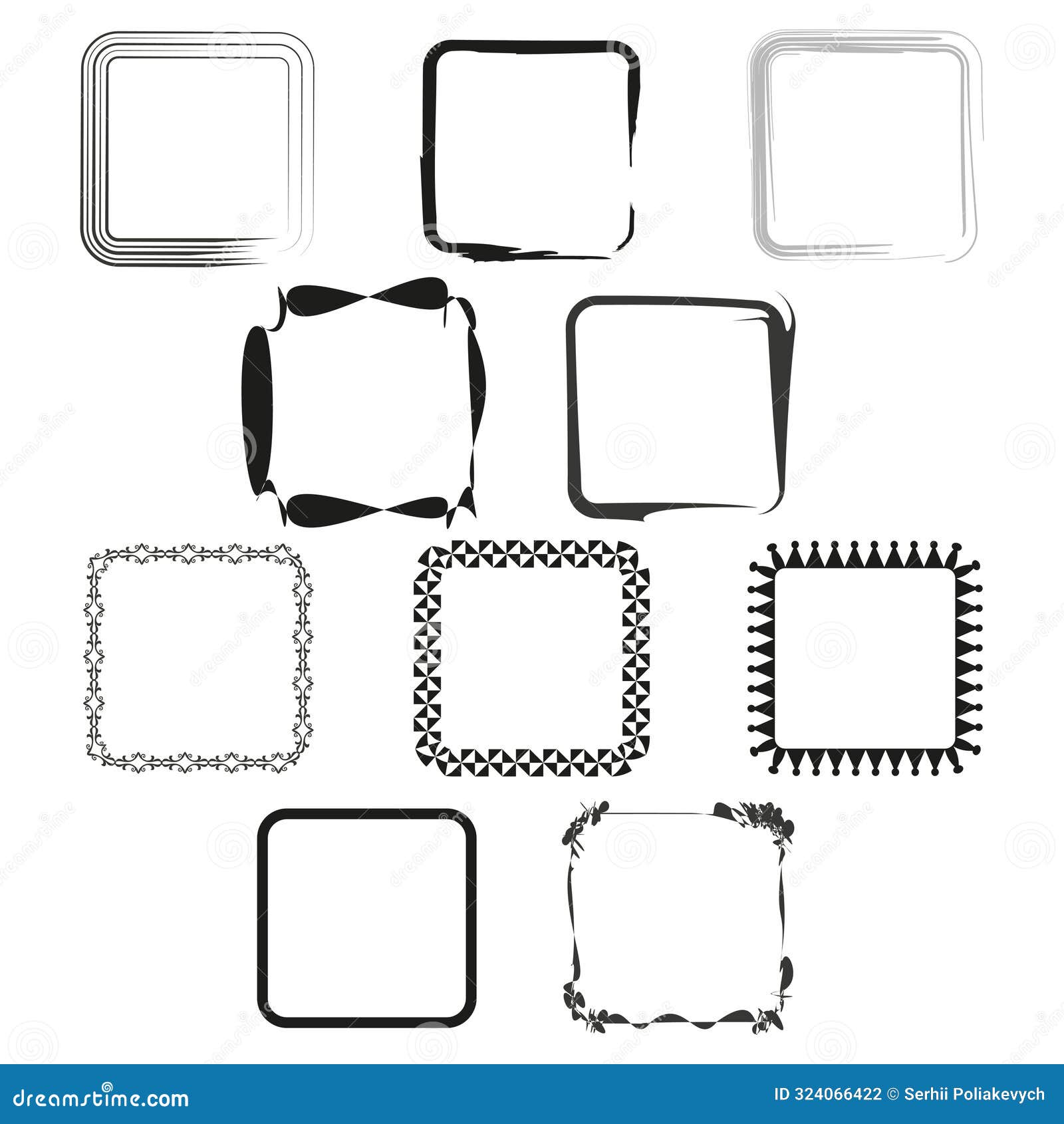 Decorative Square Frames. Artistic Border Designs. Black and White ...