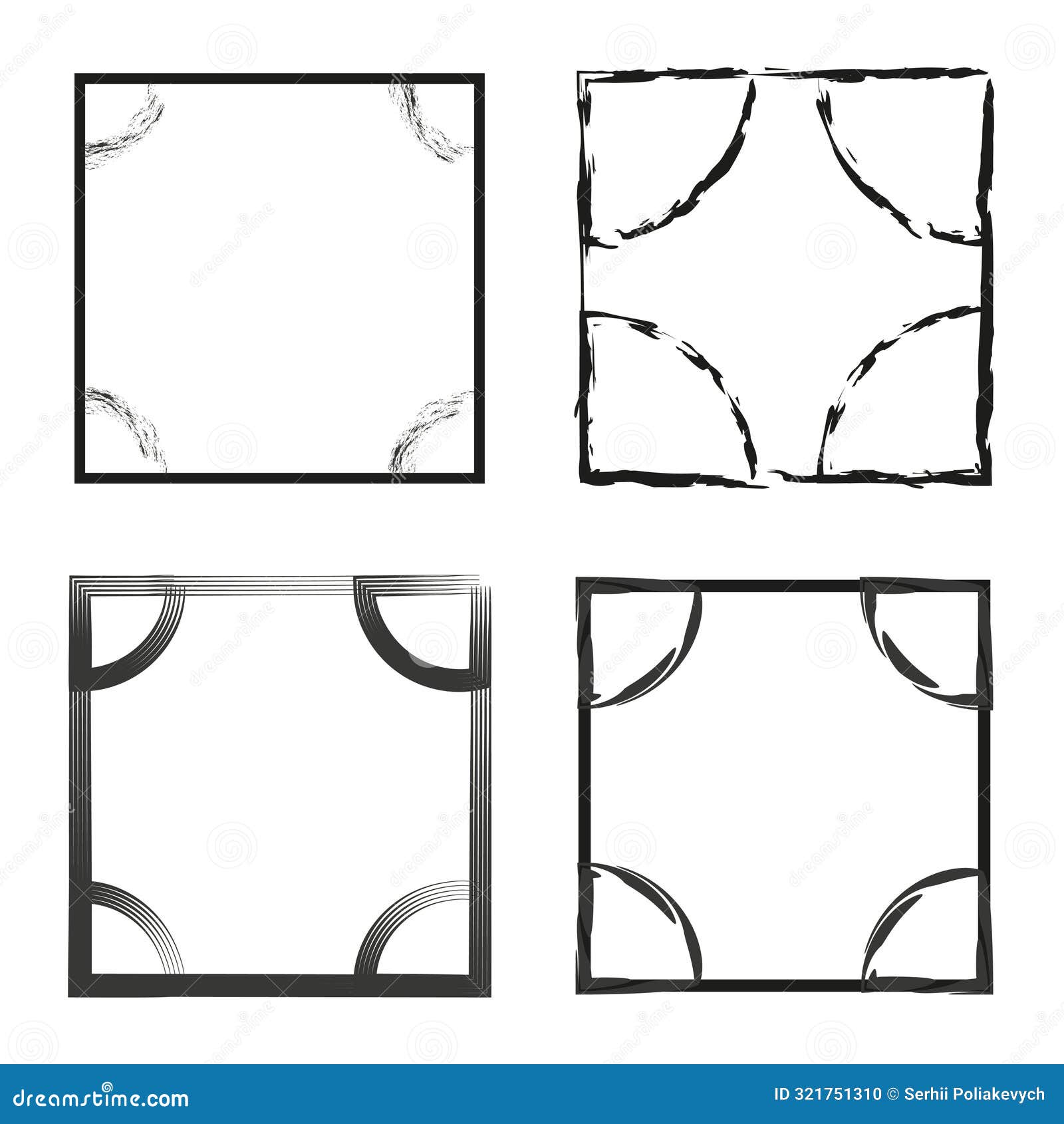Decorative Square Frames. Four Black Designs. Abstract Vector Elements ...