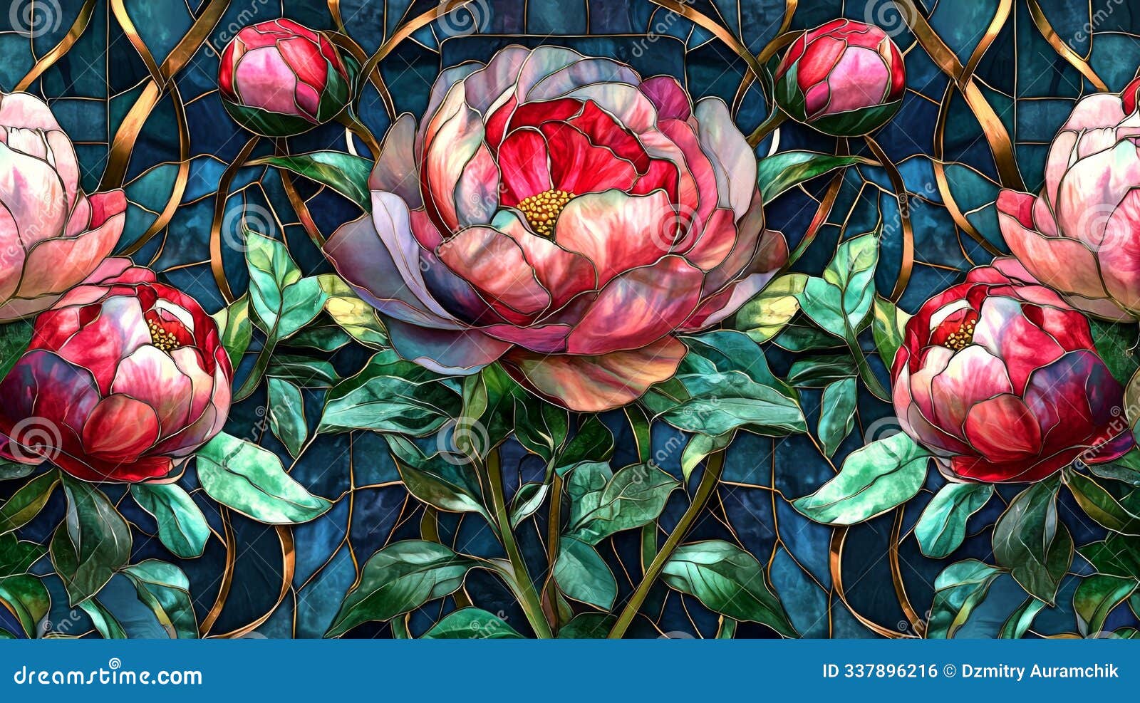 Decorative Stained Glass Window Featuring a Repeating Pattern of ...