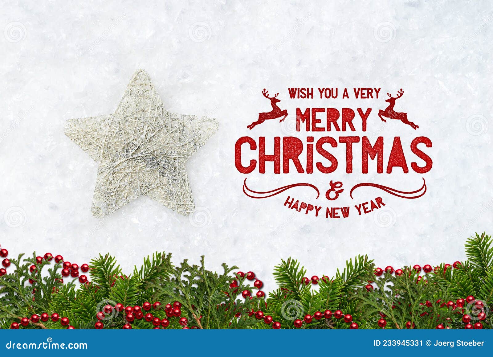 Decorative Star in Snow with Merry Christmas Message Stock Image ...