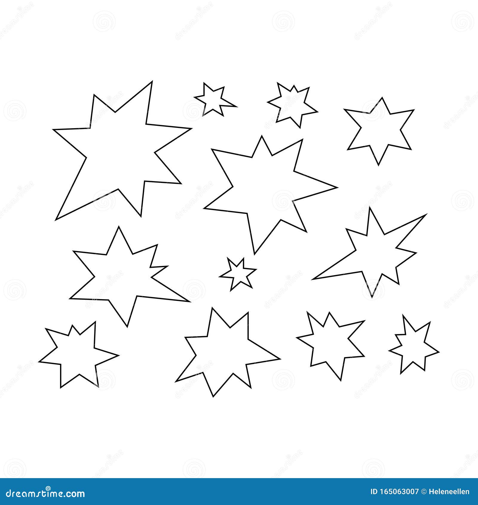 Decorative Stars Set, Vector Outline Illustration on the White ...