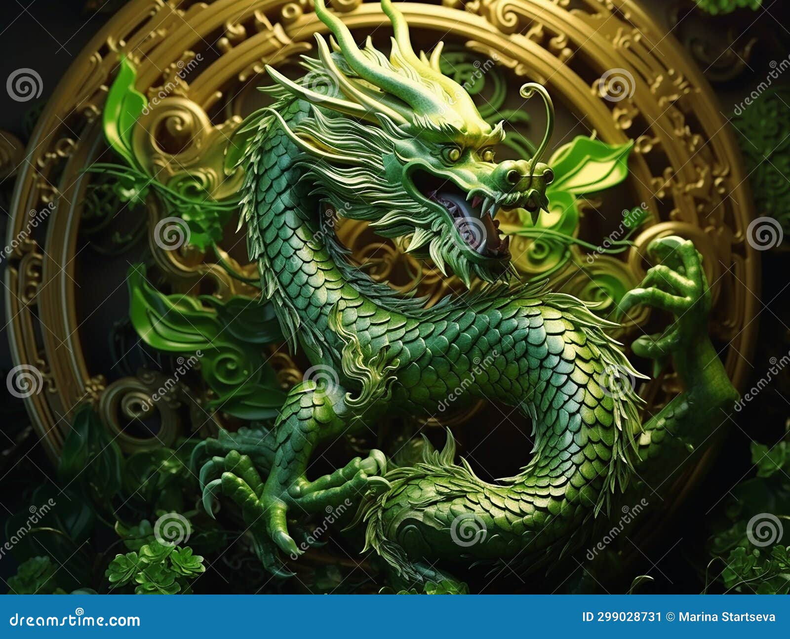 Scary Dragon Snorting Fire With Compass, Title And Sword In Baroque ...