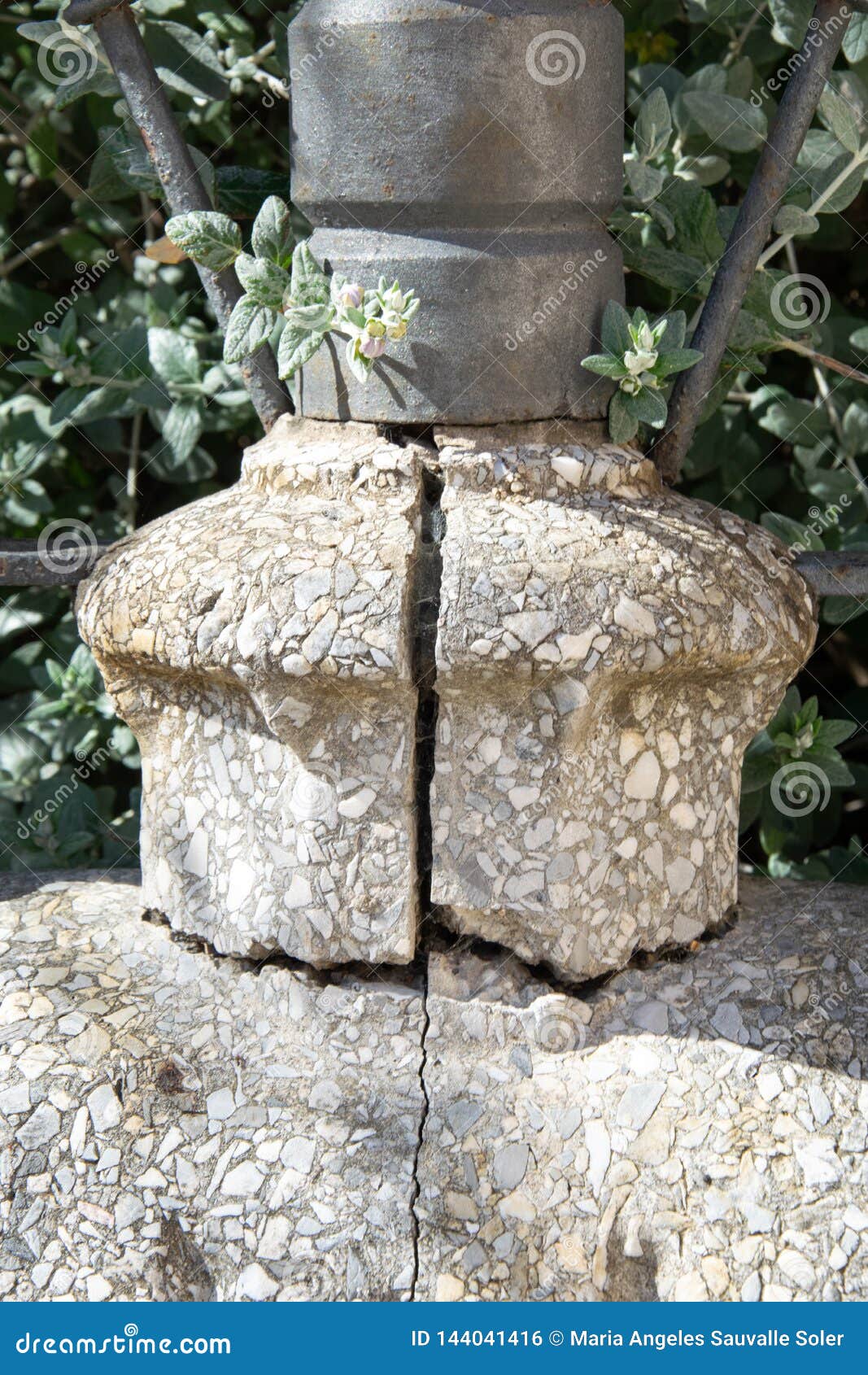 Cracked stone support. stock photo. Image of iron, cement - 144041416