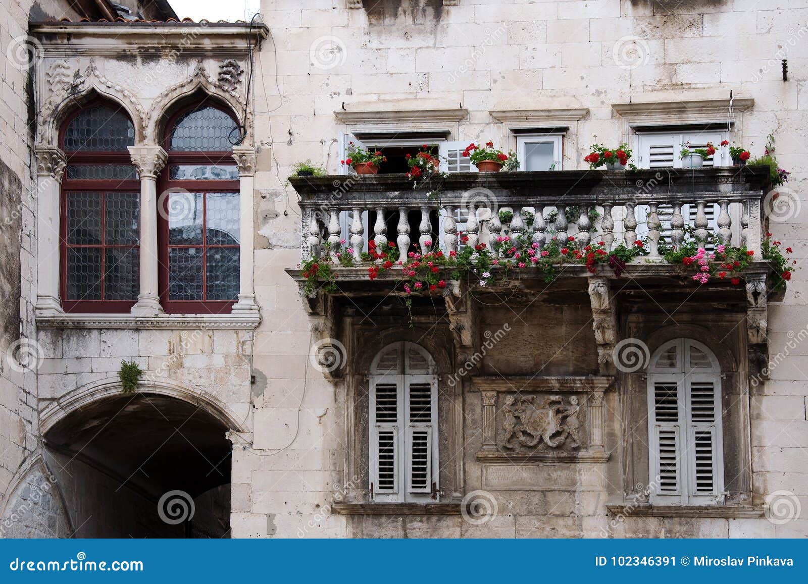 Decorative Stone Balcony in Historic Part of Split Editorial Photo ...
