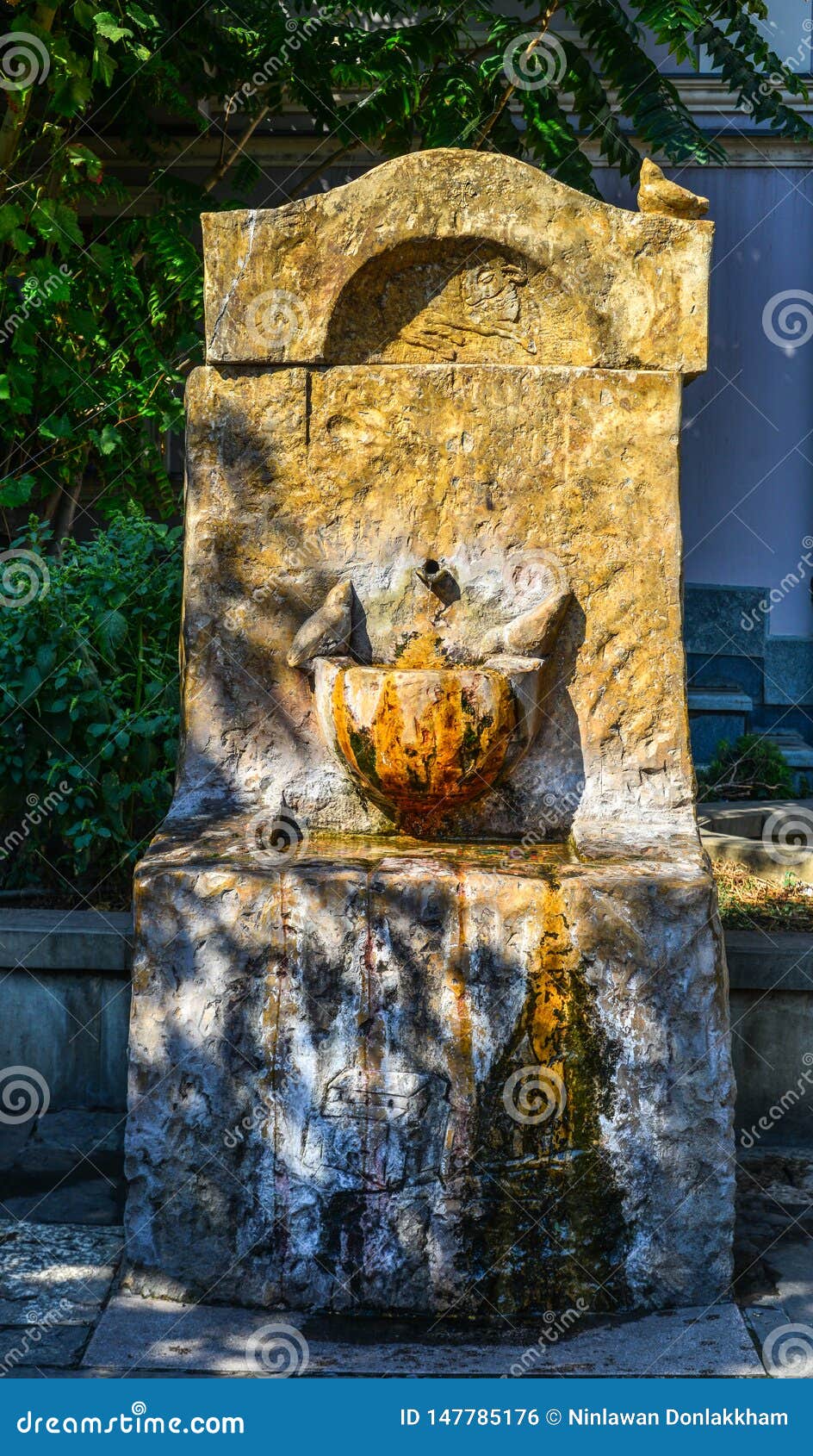 Decorative Stone Drinking Water Fountain Stock Photo - Image of pond ...