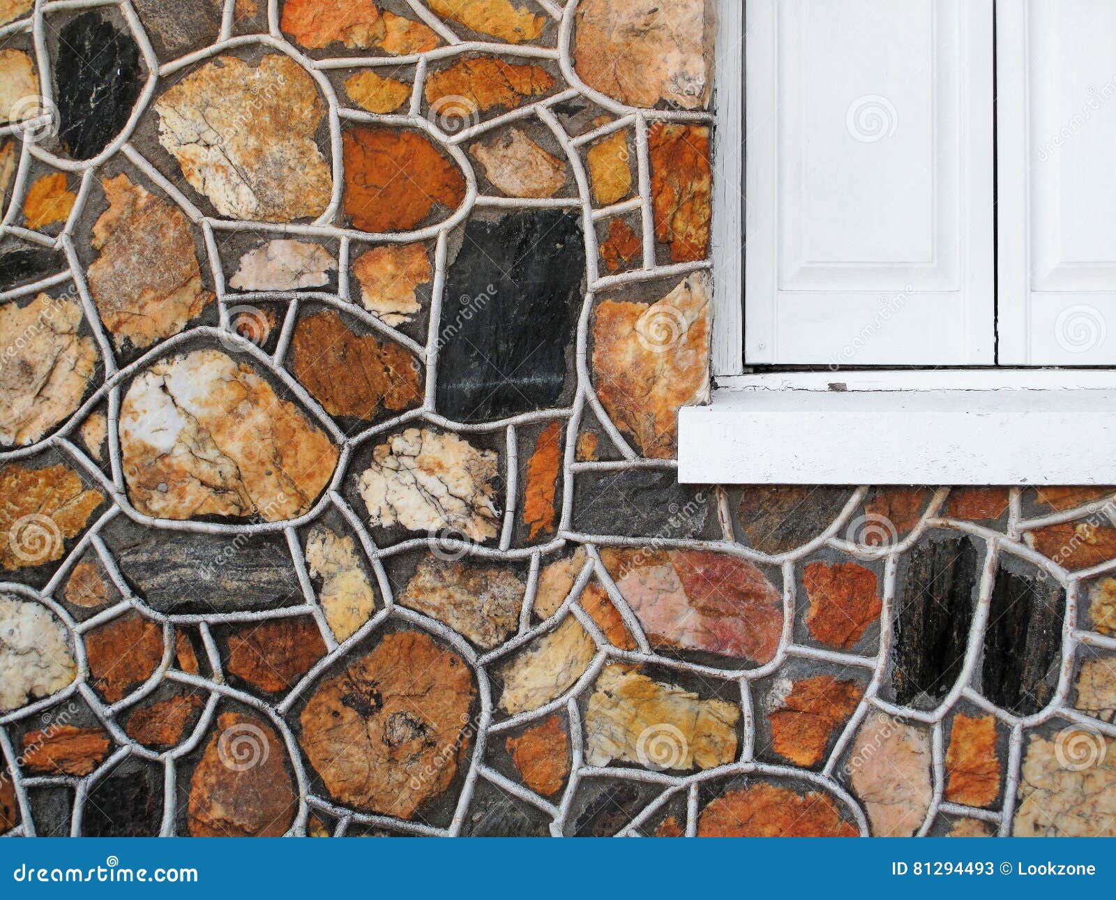 Decorative Stone Wall with Window Stock Image - Image of geometric ...