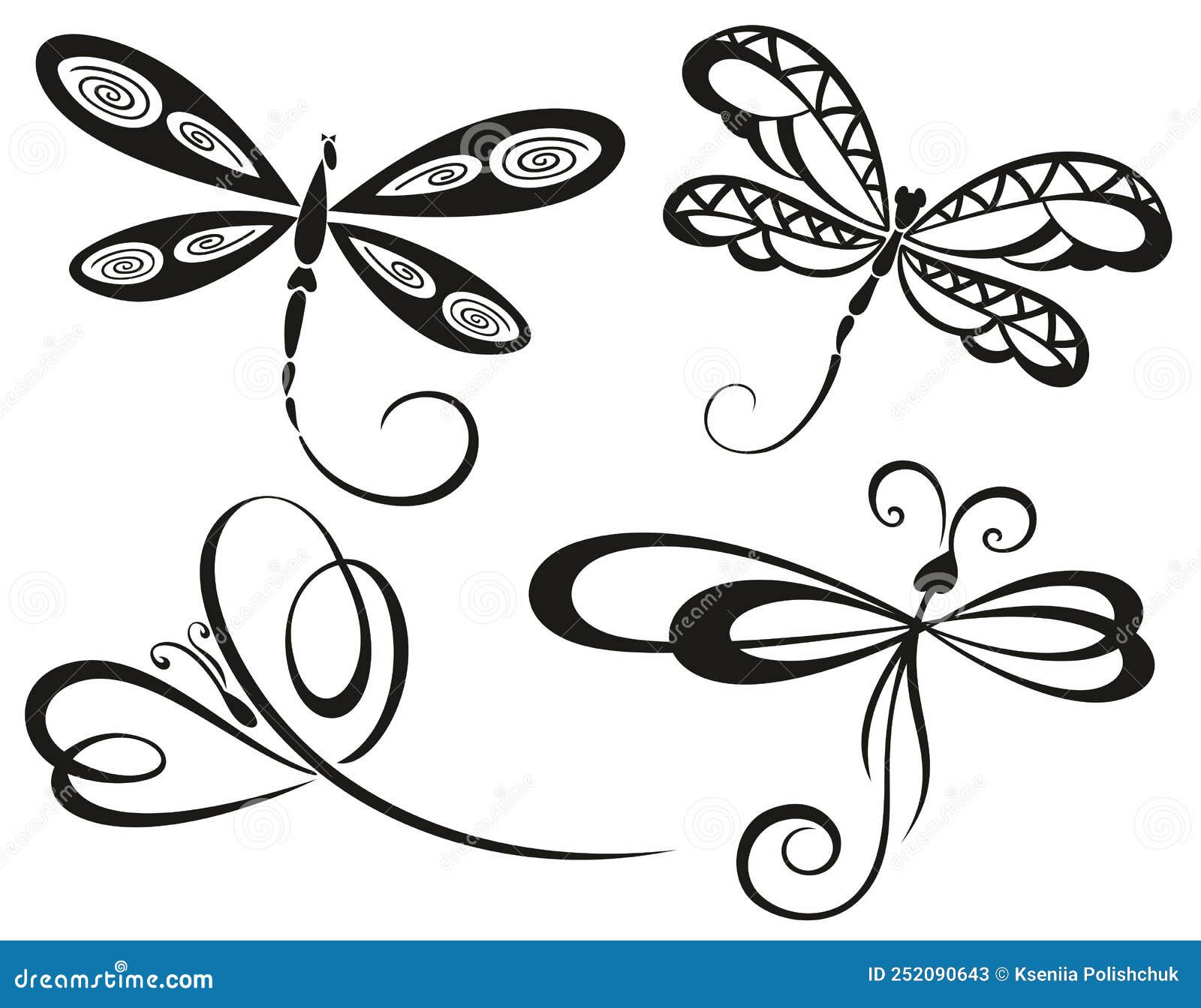 Set With Openwork Dragonfly Icons. Grey-white Vector Illustration ...