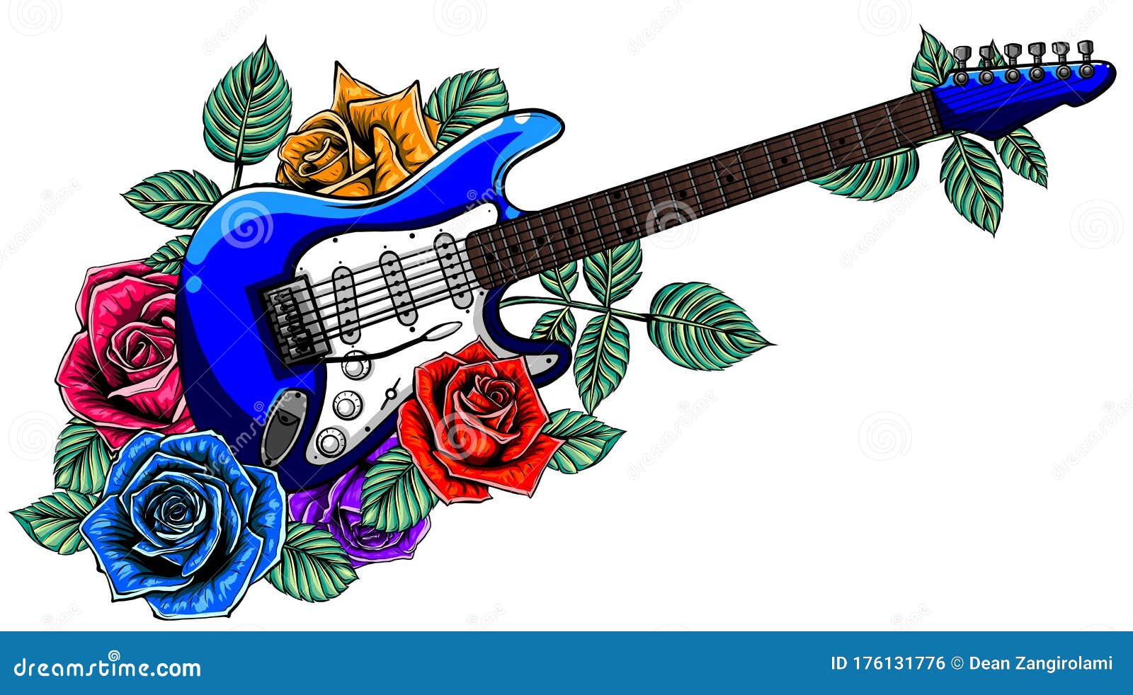 Decorative Stylized Hand Drawn Guitar and Flowers Stock Vector ...