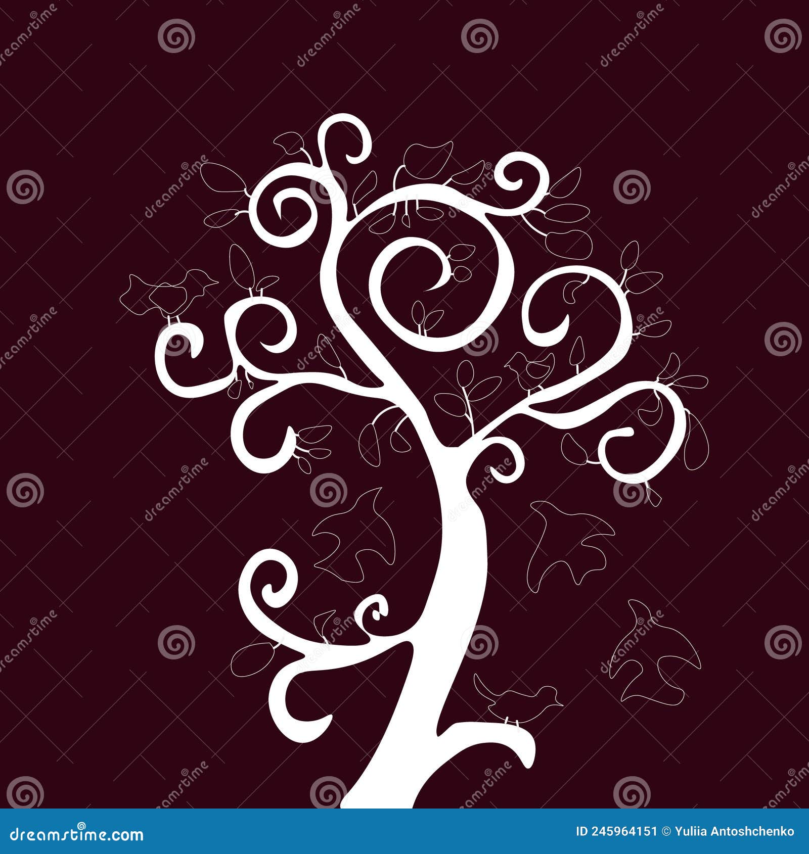 Decorative Stylized Tree with Birds. Stock Vector - Illustration of ...