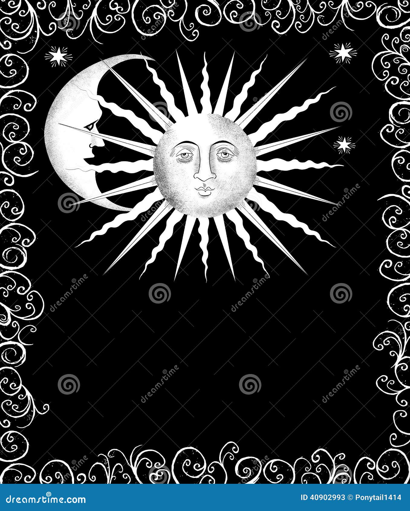 Decorative Sun and Moon Faces Stock Illustration - Illustration of ...