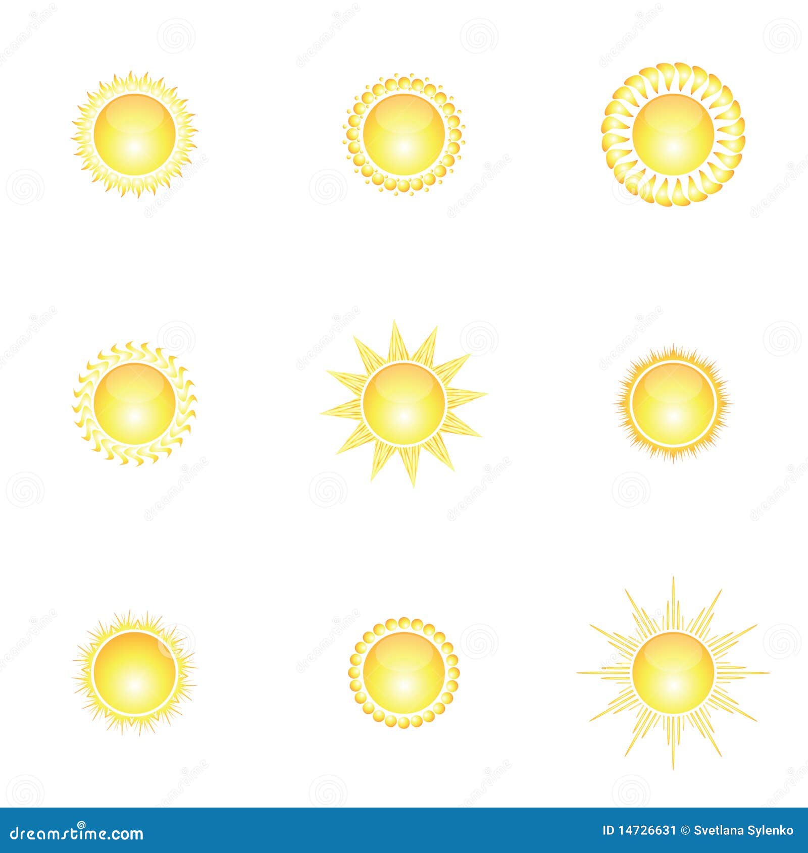 Decorative sun symbols. stock vector. Illustration of orange - 14726631