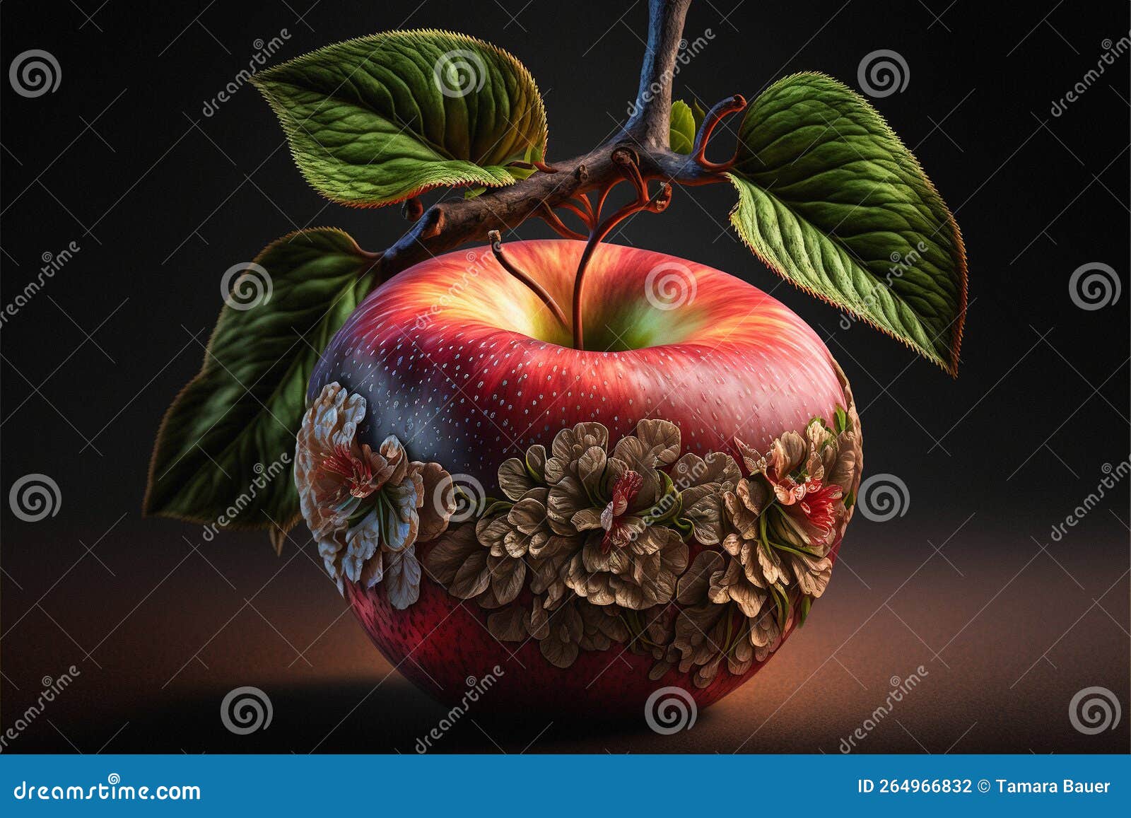 Decorative Surreal Apple with Floral Design Stock Illustration ...