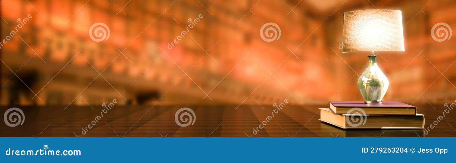 Decorative Table Lamp Arranged on a Reading Table on Top of Two Books ...