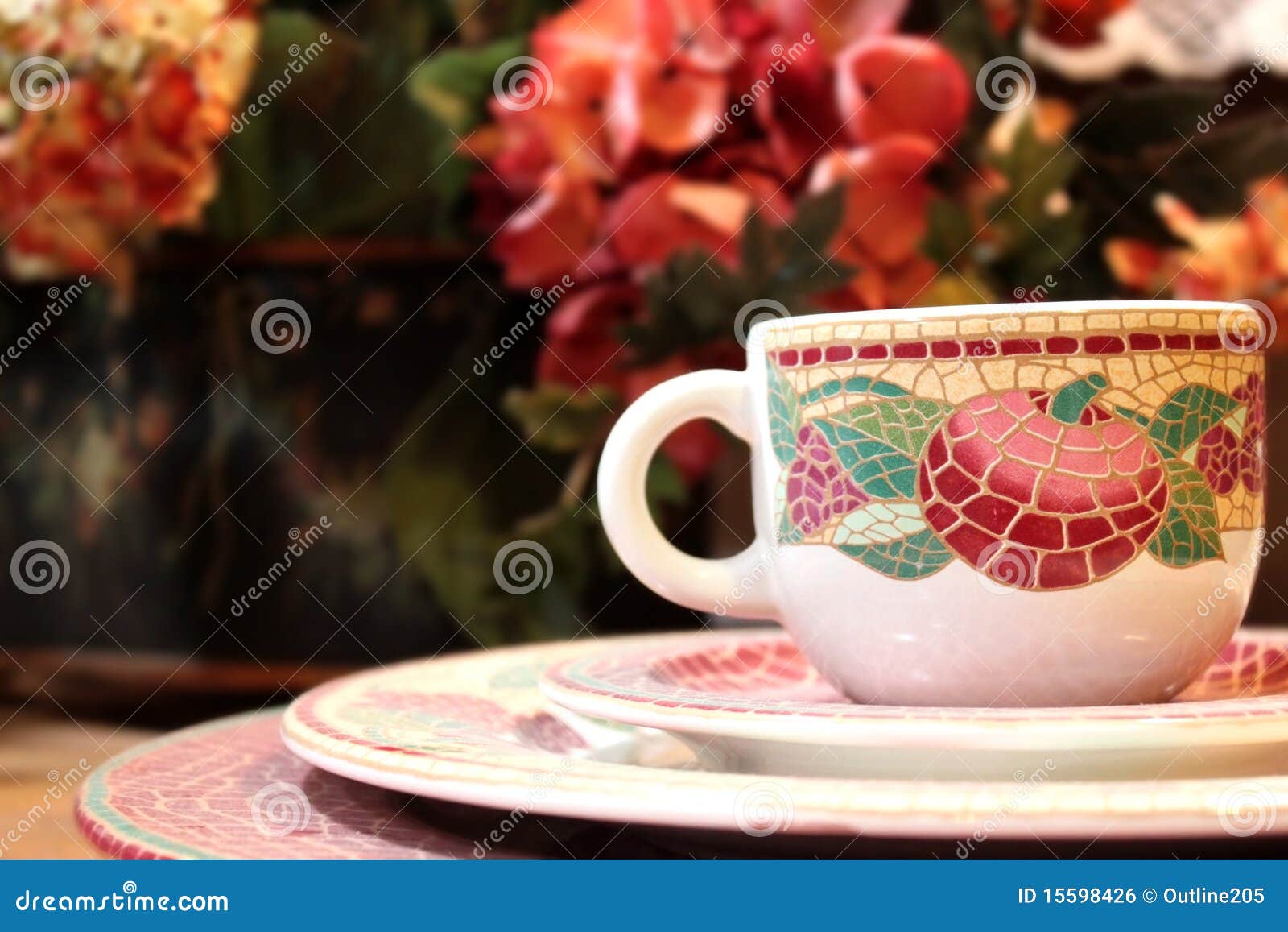 Decorative Tea Cup and Plates Stock Photo - Image of clay, cups: 15598426