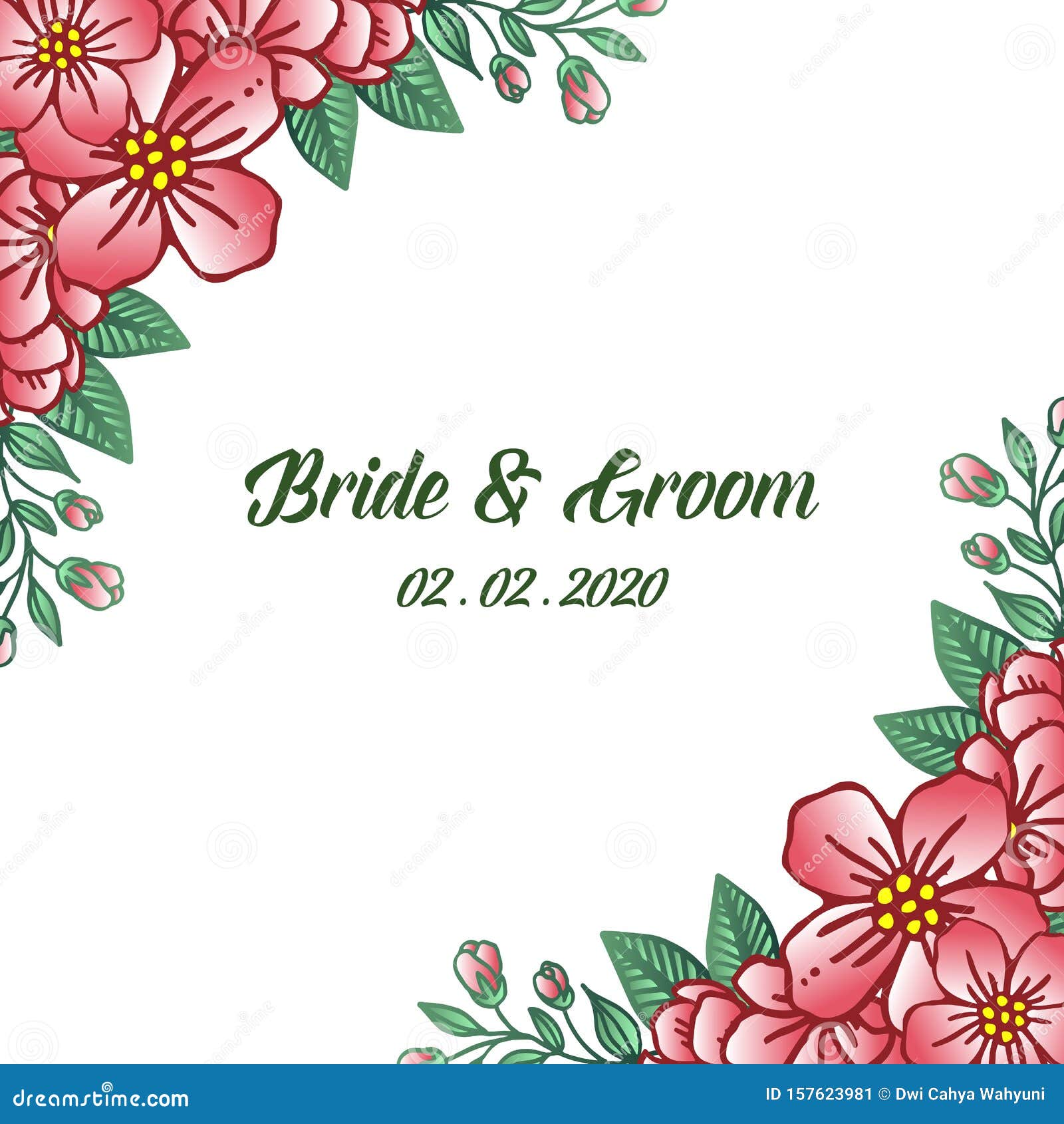 Decorative Template of Card Bride and Groom, with Border of Wreath ...
