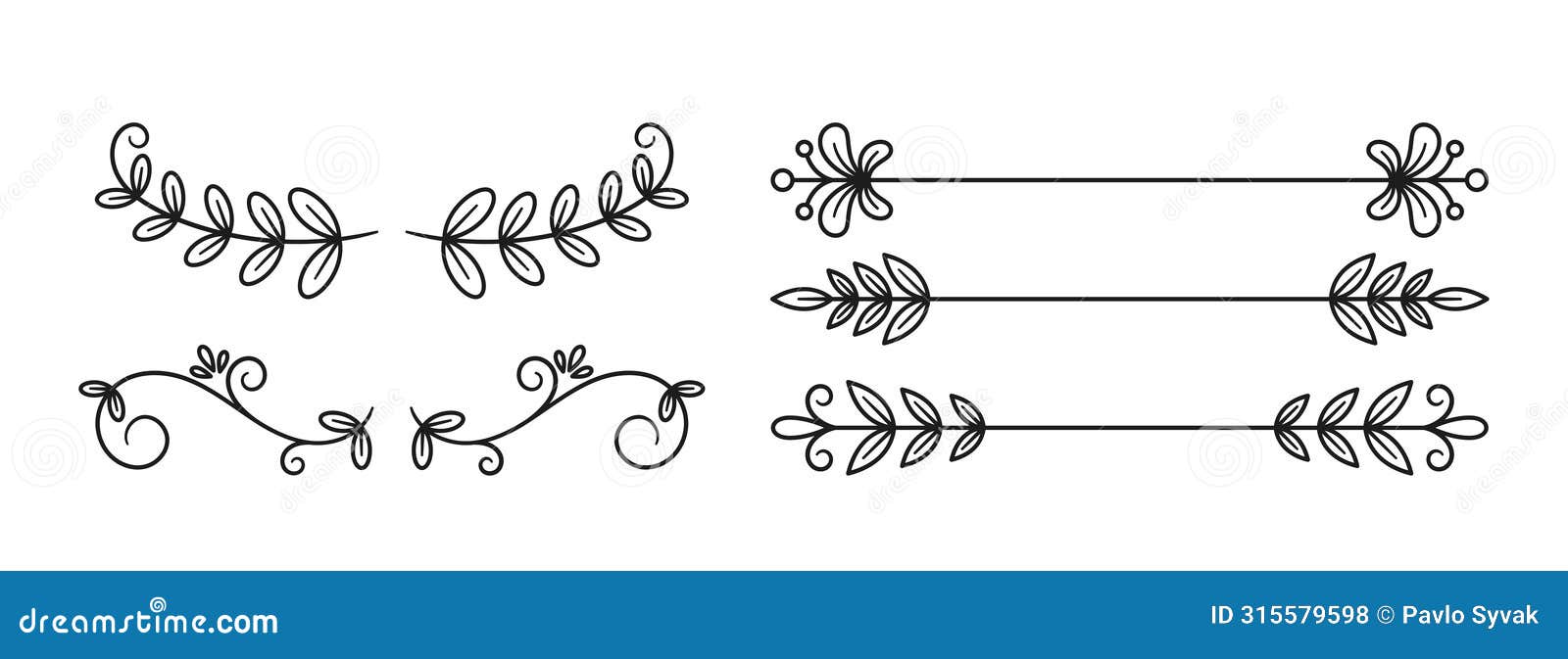 Decorative Text Dividers with Leaves and Flowers. Ornamental Vector ...