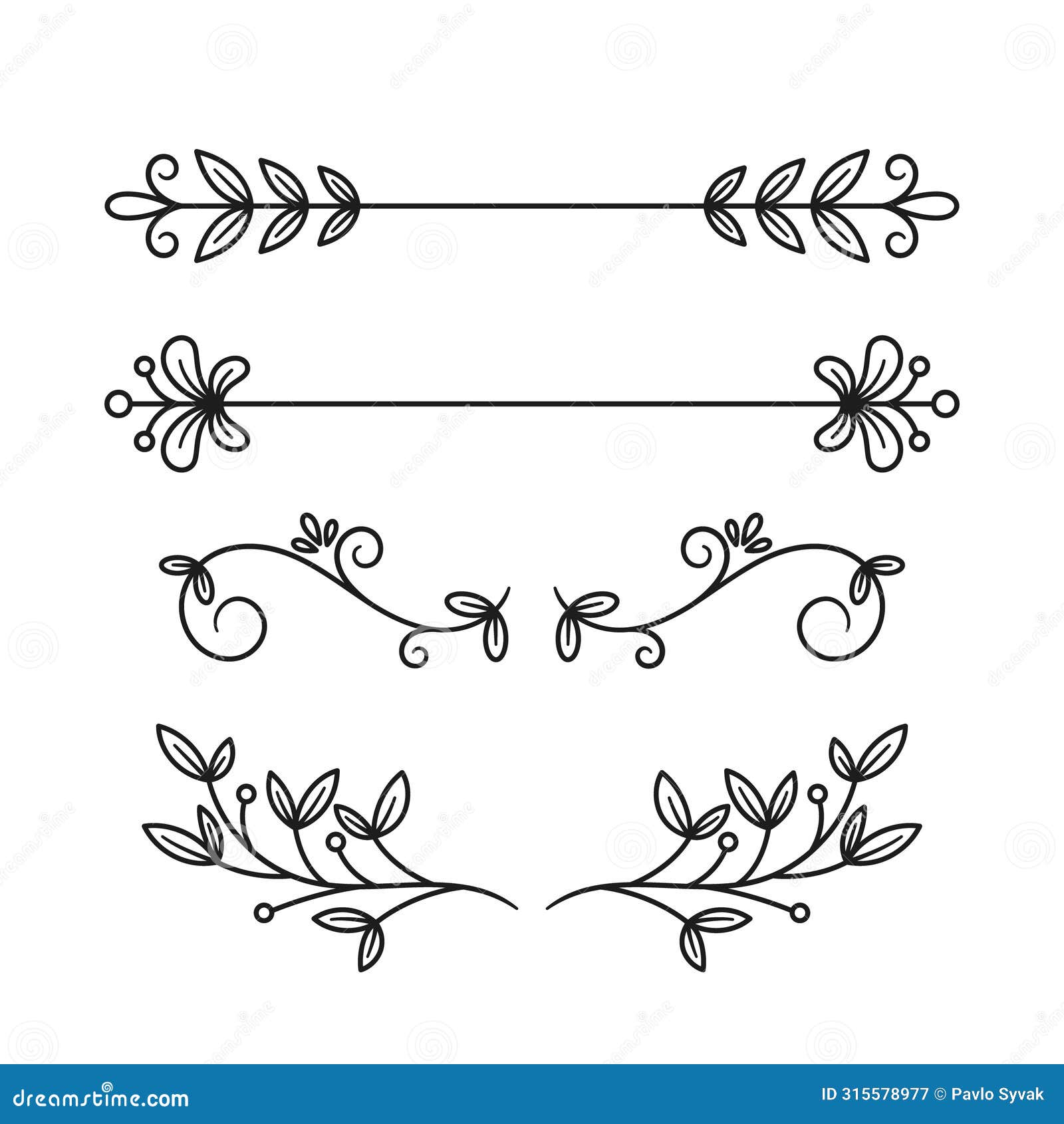 Decorative Text Dividers Monochrome Vector Set of Ornamental Elements ...
