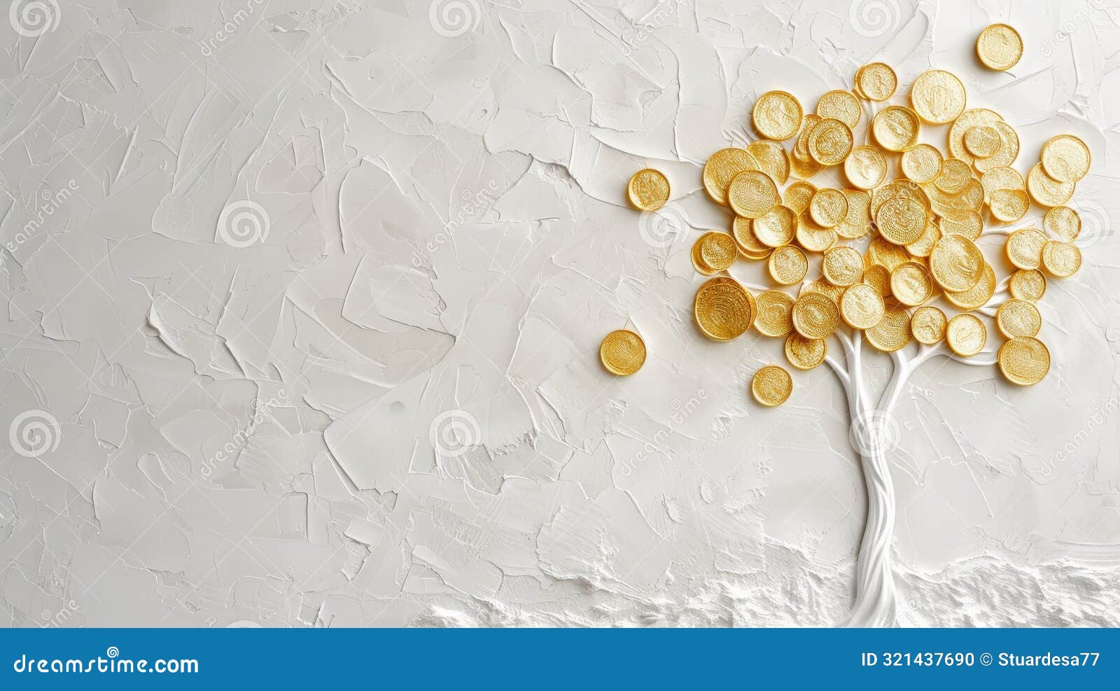 Abstract Money Tree with Gold Coins on White Textured Background Stock ...