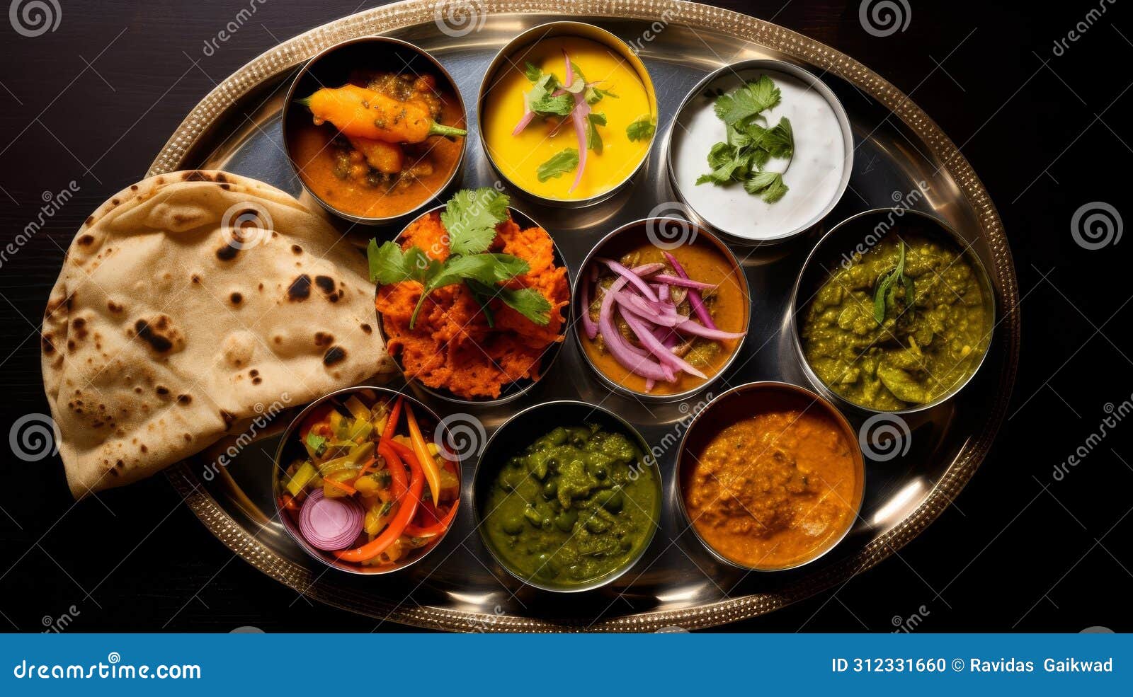 A Decorative Thali With A Colorful Assortment Of Curries, Pickles, And ...