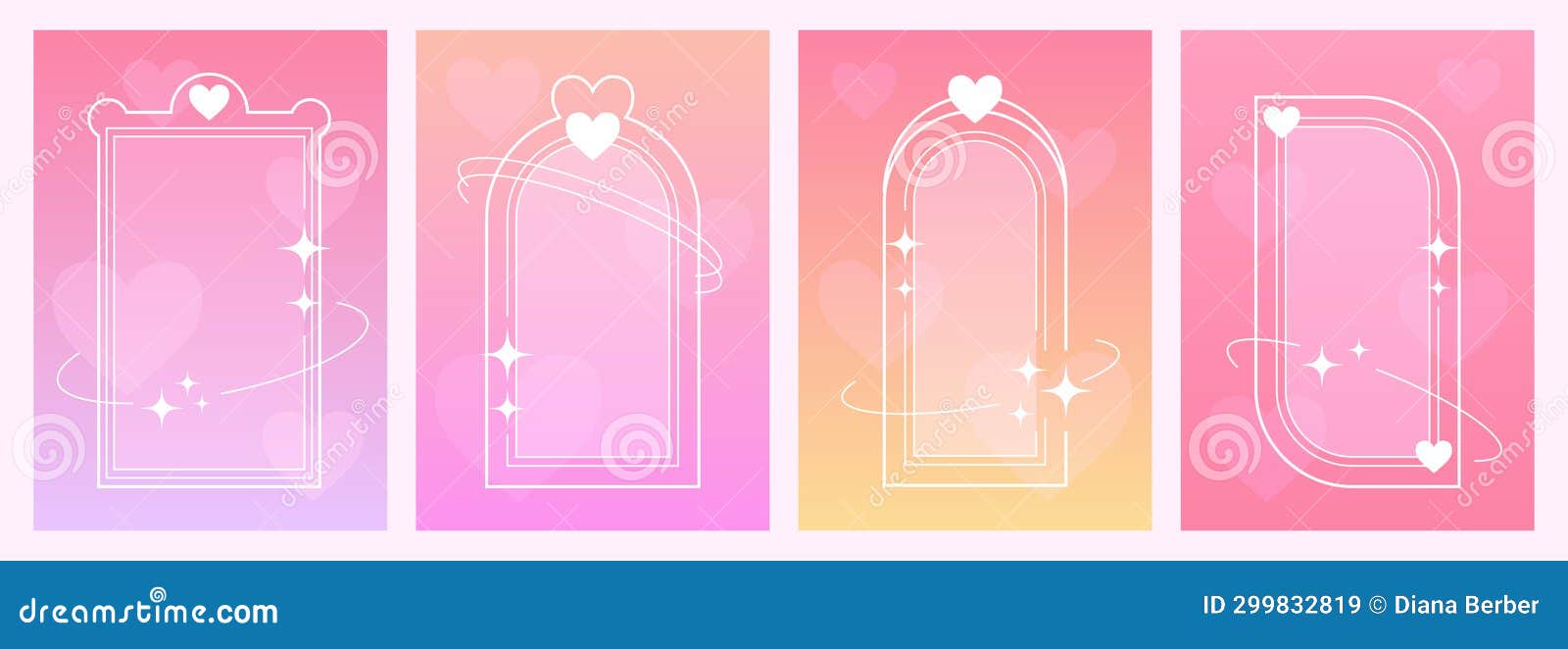 Decorative Thin Frames, Valentine Day Templates, Empty Borders in Y2K ...