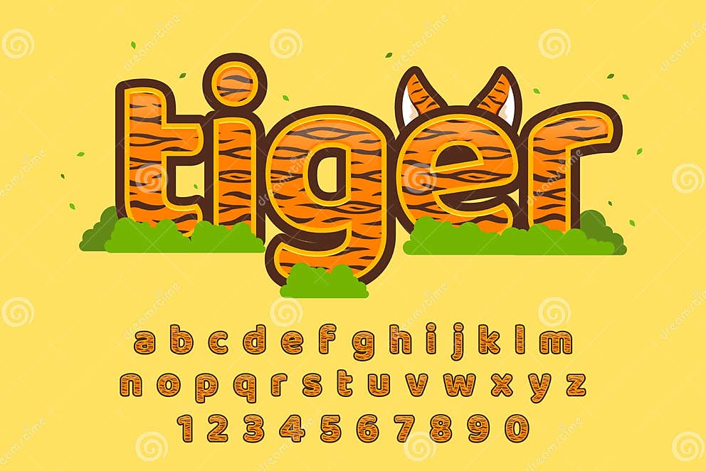 Decorative Tiger Font and Alphabet with Tiger Patterns Stock Vector ...