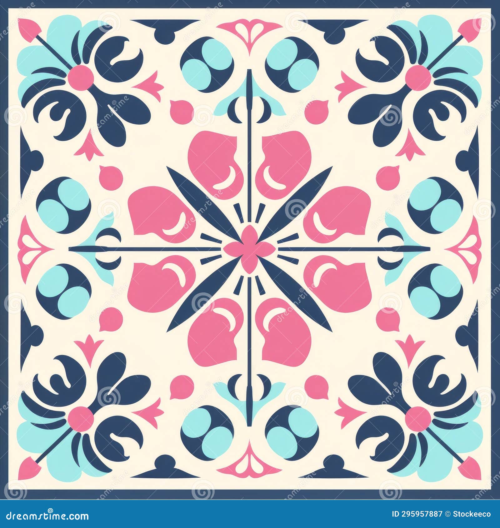 Decorative Tile Flower Pattern in Light Pink and Dark Blue Stock Illustration - Illustration of ...
