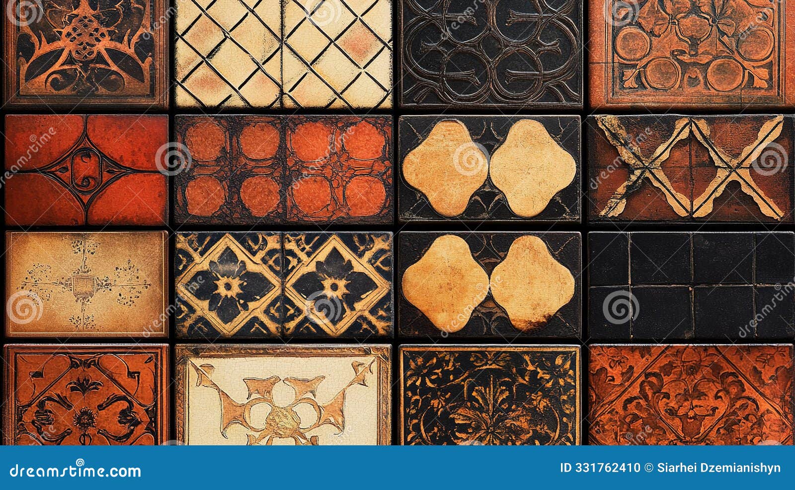 Decorative Tiles Featuring Intricate Patterns Arranged in a Grid Layout ...