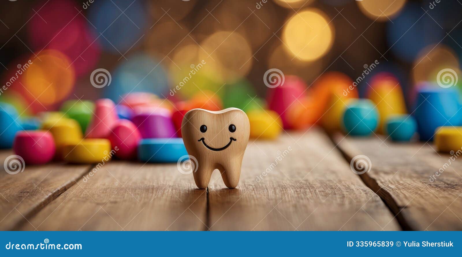 Decorative Tooth Figurine with Smiling Face on Rustic Wooden Table ...