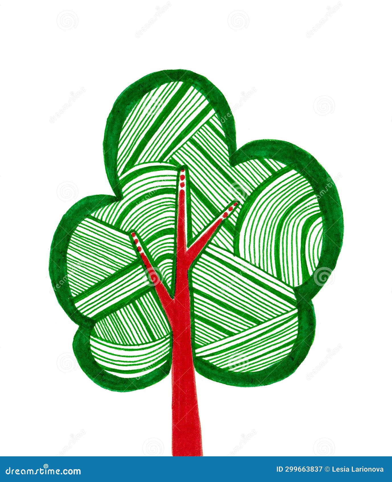 Decorative Tree in Doodle Style Isolated on White Background. Stock ...