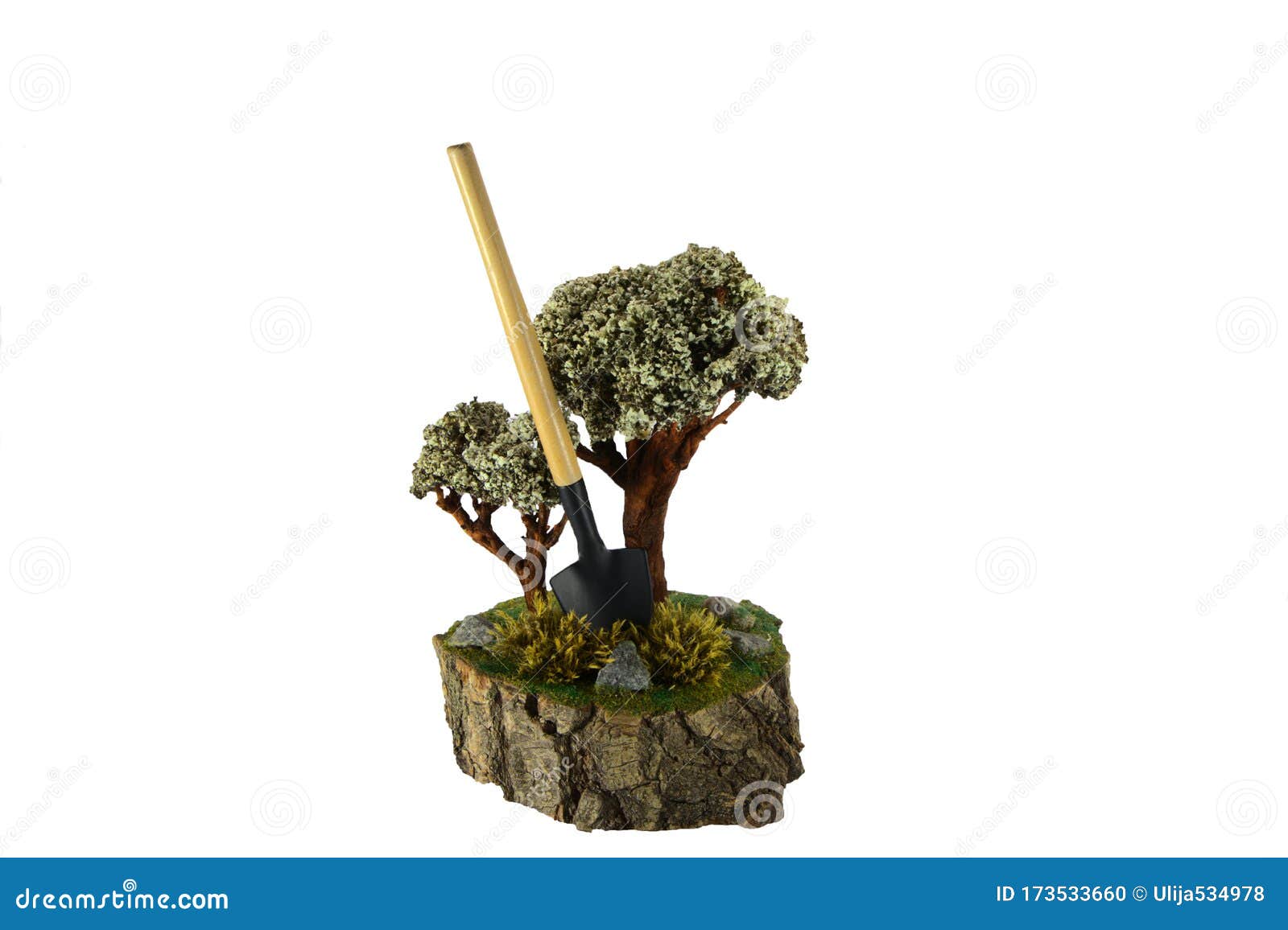 Decorative Tree with a Shovel on a White Background. Stock Photo ...