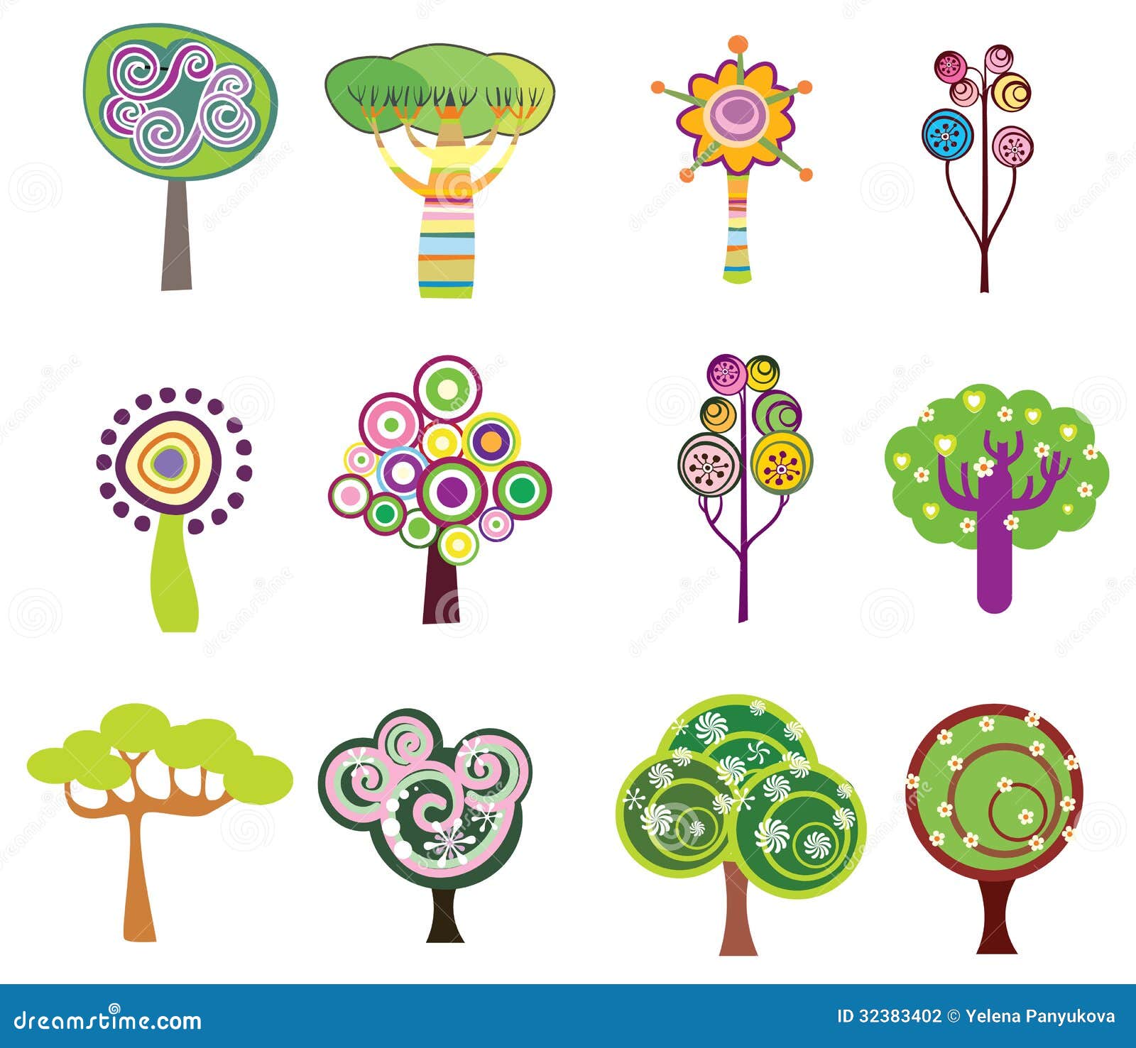 Decorative trees icons stock illustration. Illustration of beautiful ...