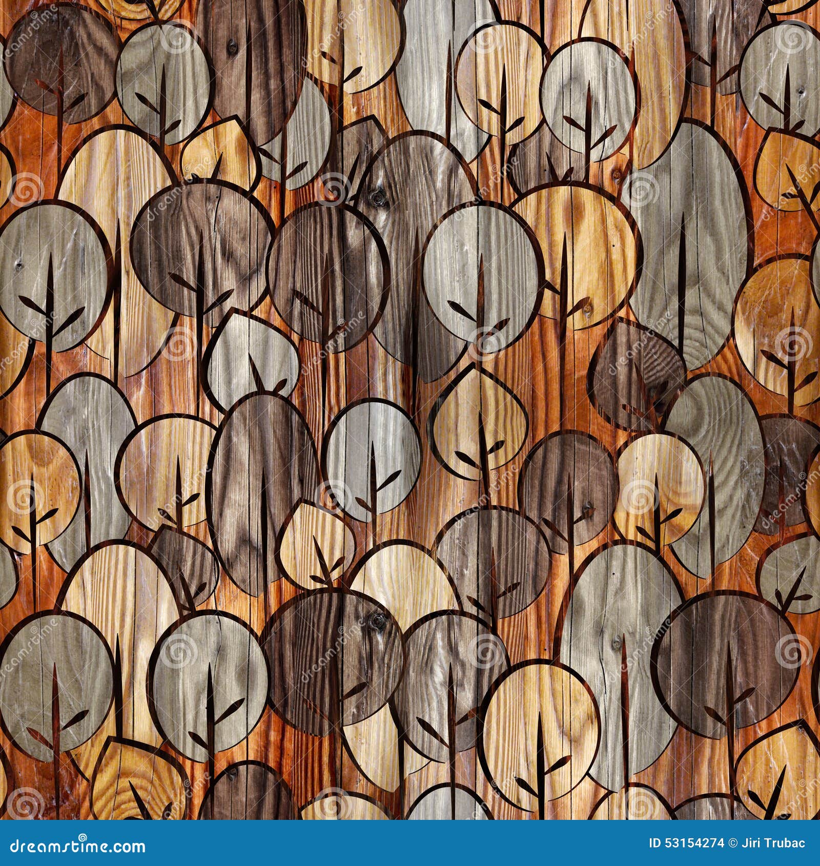 Decorative Trees on Seamless Background - Wood Texture Stock ...