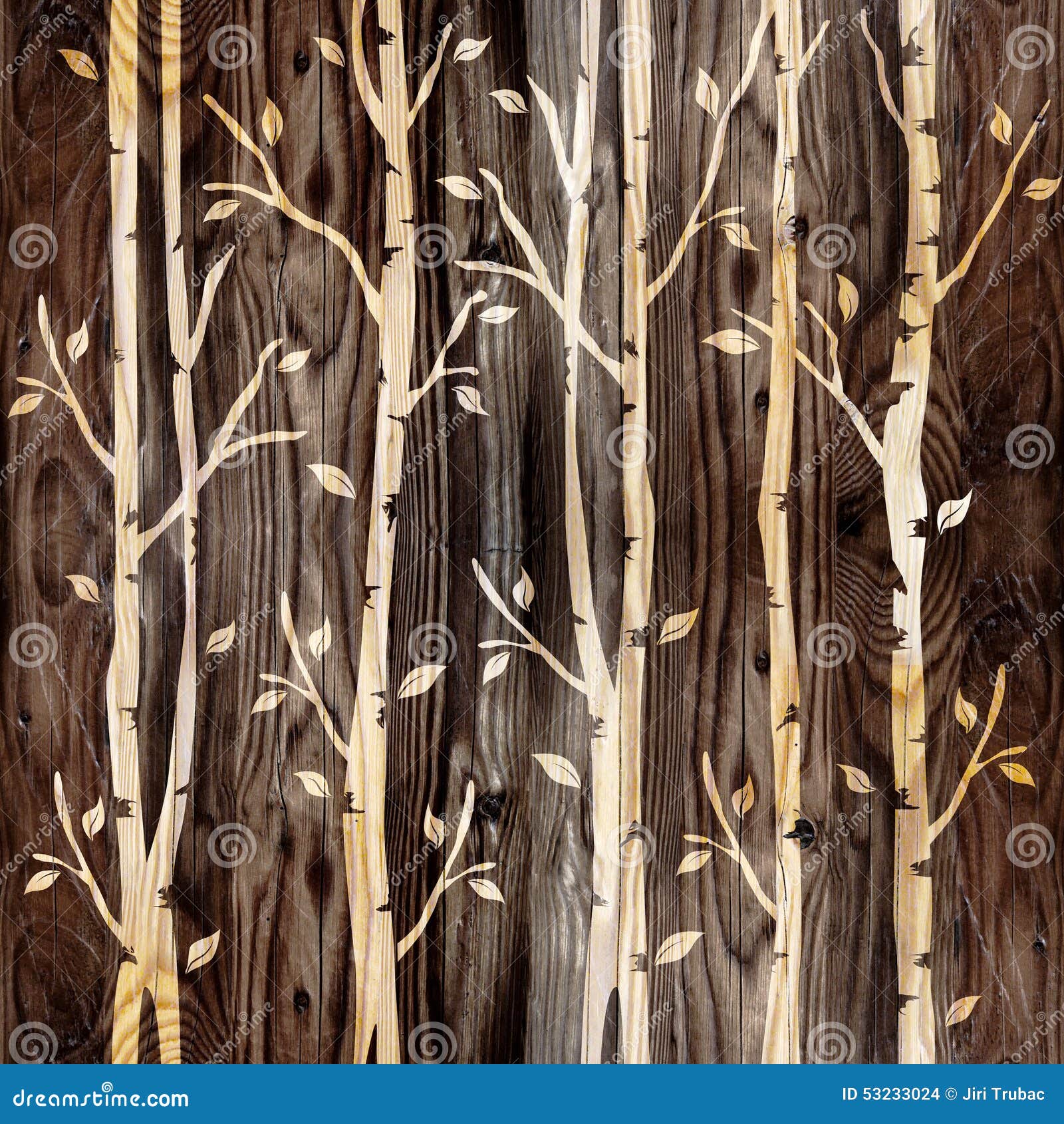 Decorative Trees on Seamless Background - Wood Texture Stock Photo ...