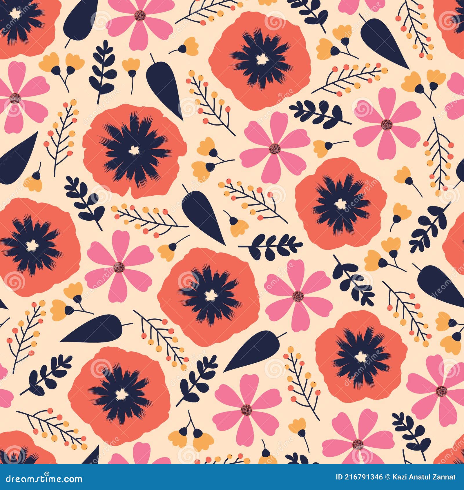 Decorative Trendy Vector Floral Seamless Pattern Design of Abstract ...