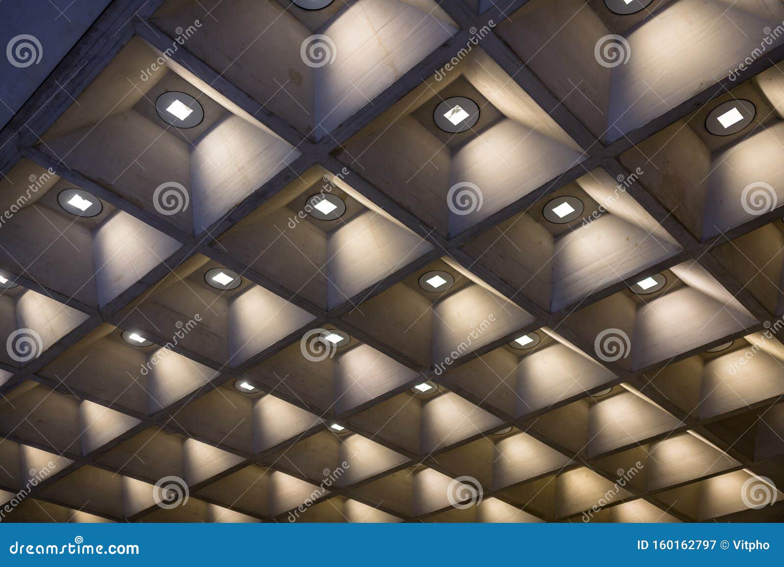 Ceiling with Decorative Geometric Design with Lighting in Each Square ...