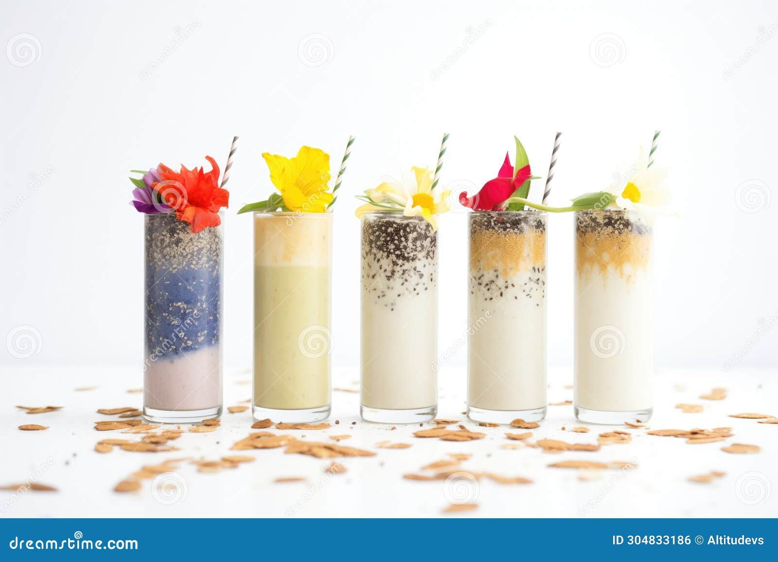 Decorative Vanilla Shake Quartet, Each with Different Toppings, White ...
